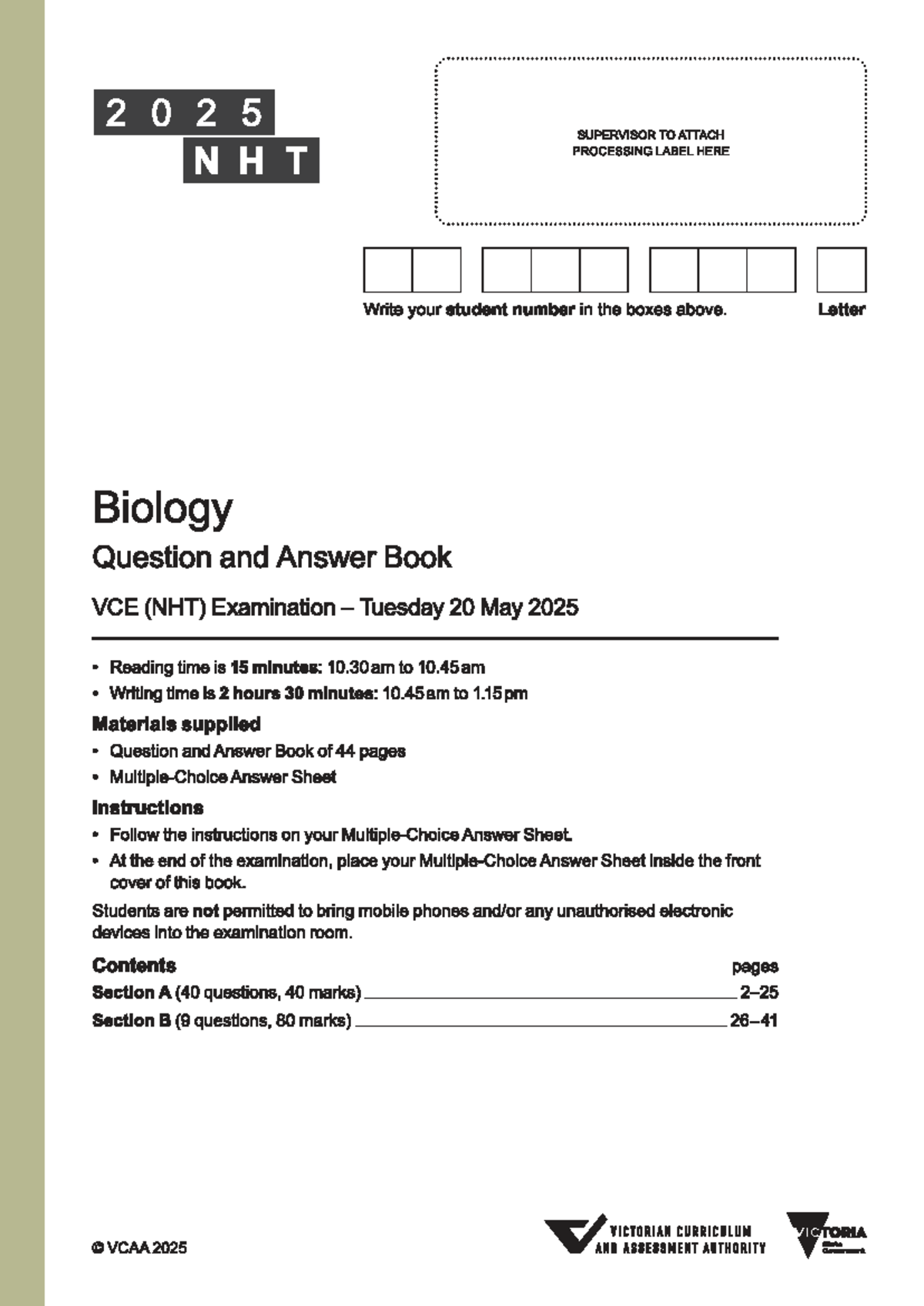 2025 VCE (NHT) Biology Exam Question and Answer Book - Studocu
