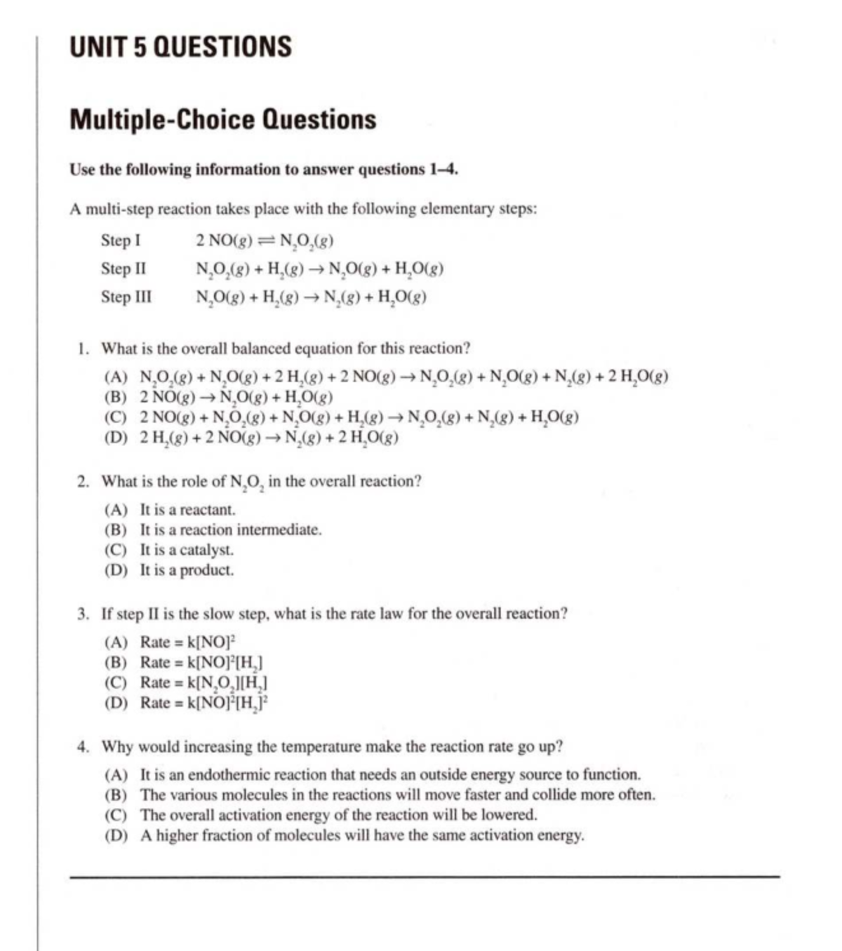 Unit 5 Questions: Kinetics and Reaction Mechanisms - Studocu