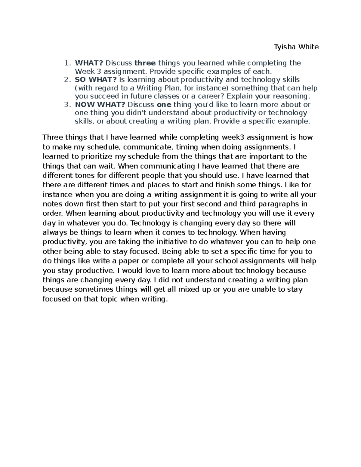 Week 4 Activity Reflection on Week 3 Assignment Insights - Studocu