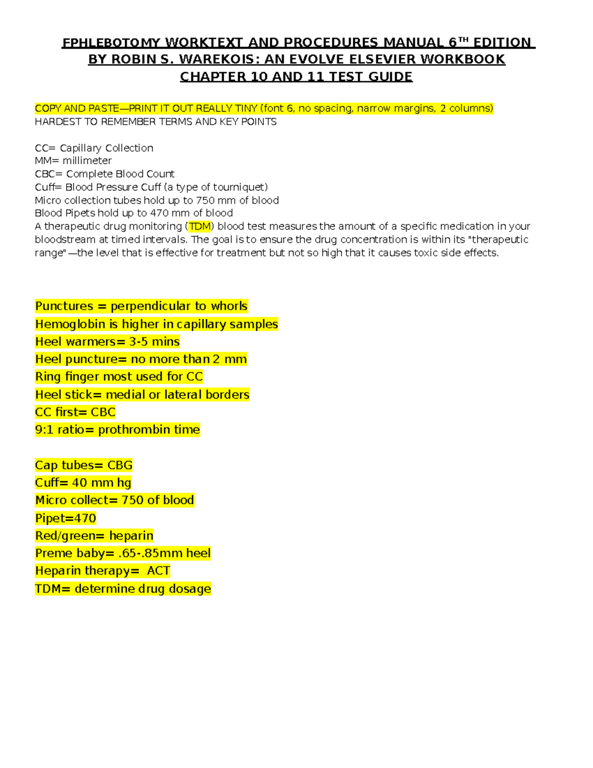 FPH 6TH ED: Phlebotomy Worktext Ch. 10 & 11 Test Guide - Studocu