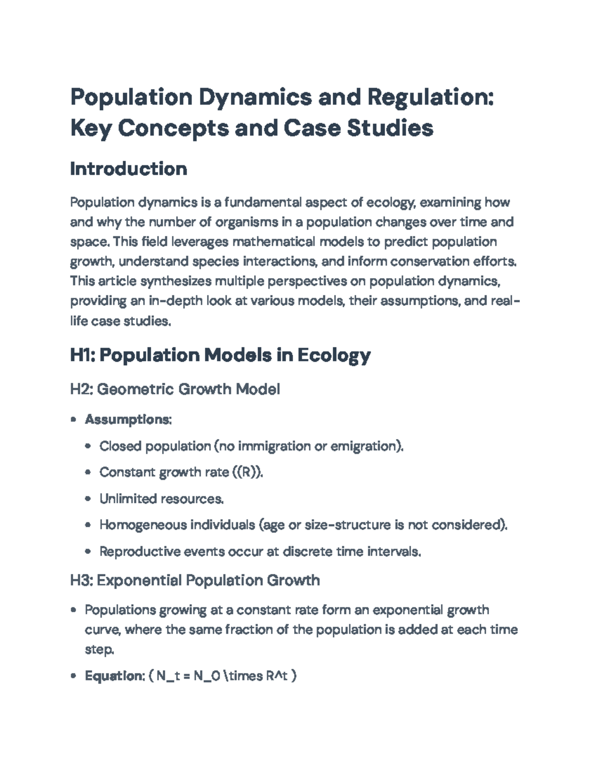 Population Dynamics and Regulation: Key Concepts & Case Studies ...