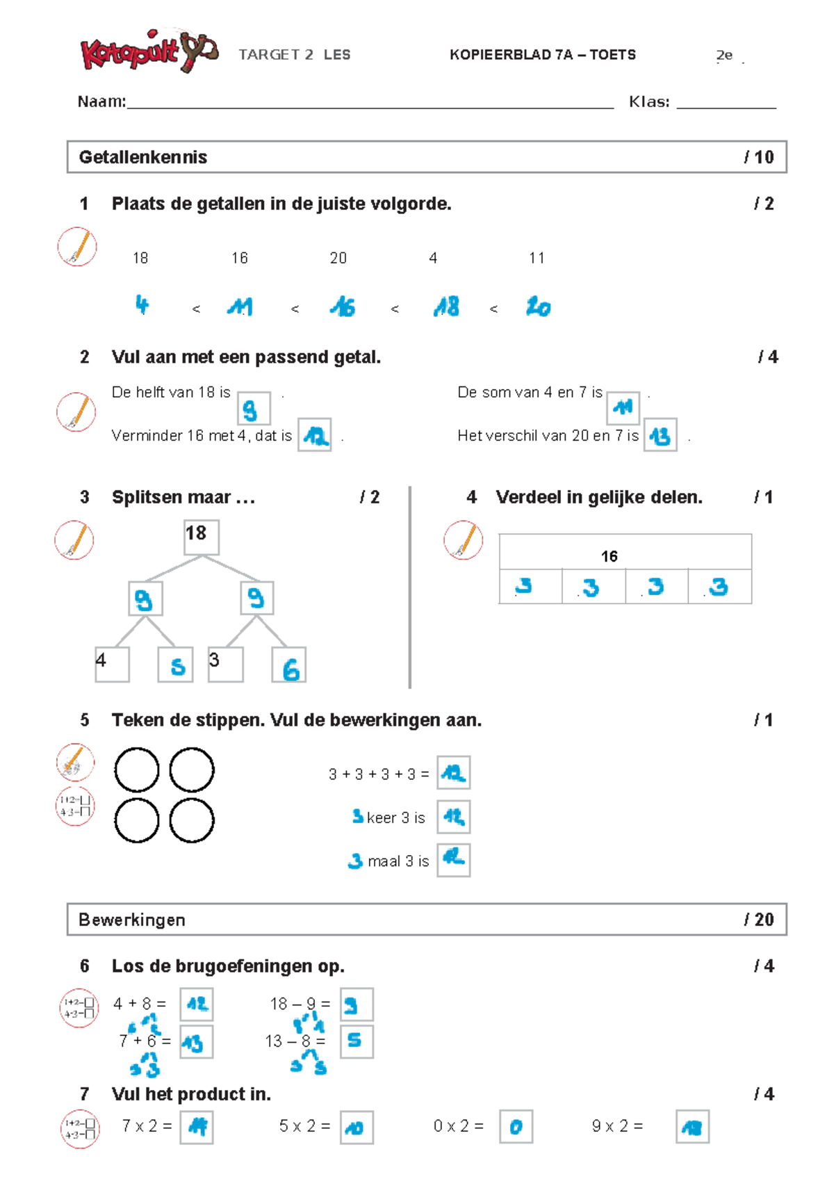 Katapult 2 Toets Target 2 Les 22 Kopieerblad 7A en 7C - Studocu