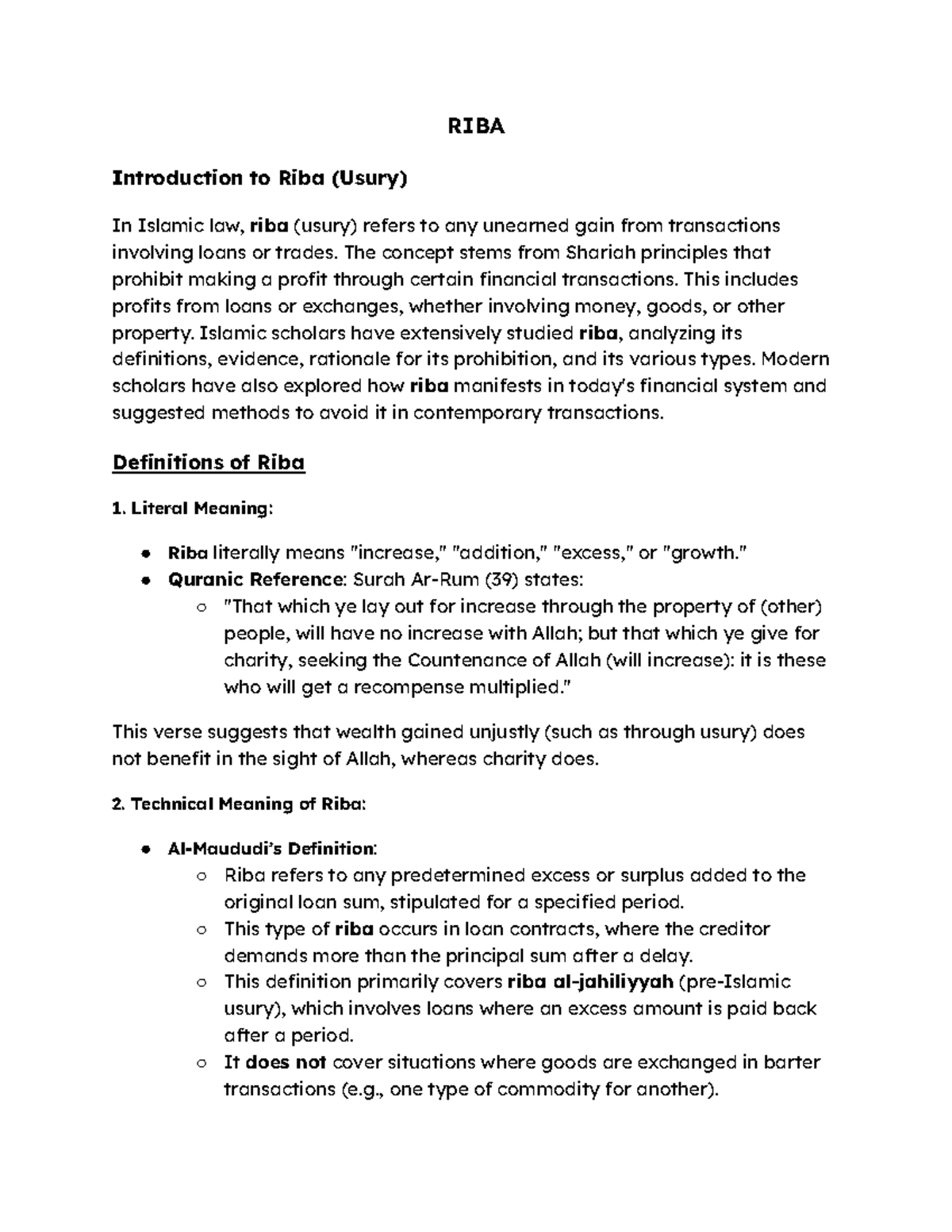 RIBA - Notes on Islamic transactions riba - RIBA Introduction to Riba ...