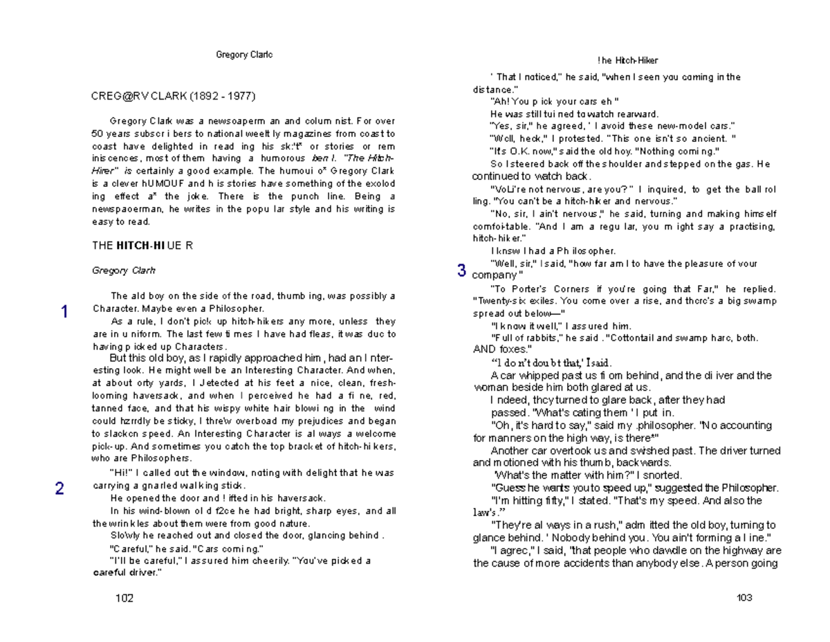 Narrative Essay on "The Hitchhiker" by Gregory Clark (ENG101) - Studocu