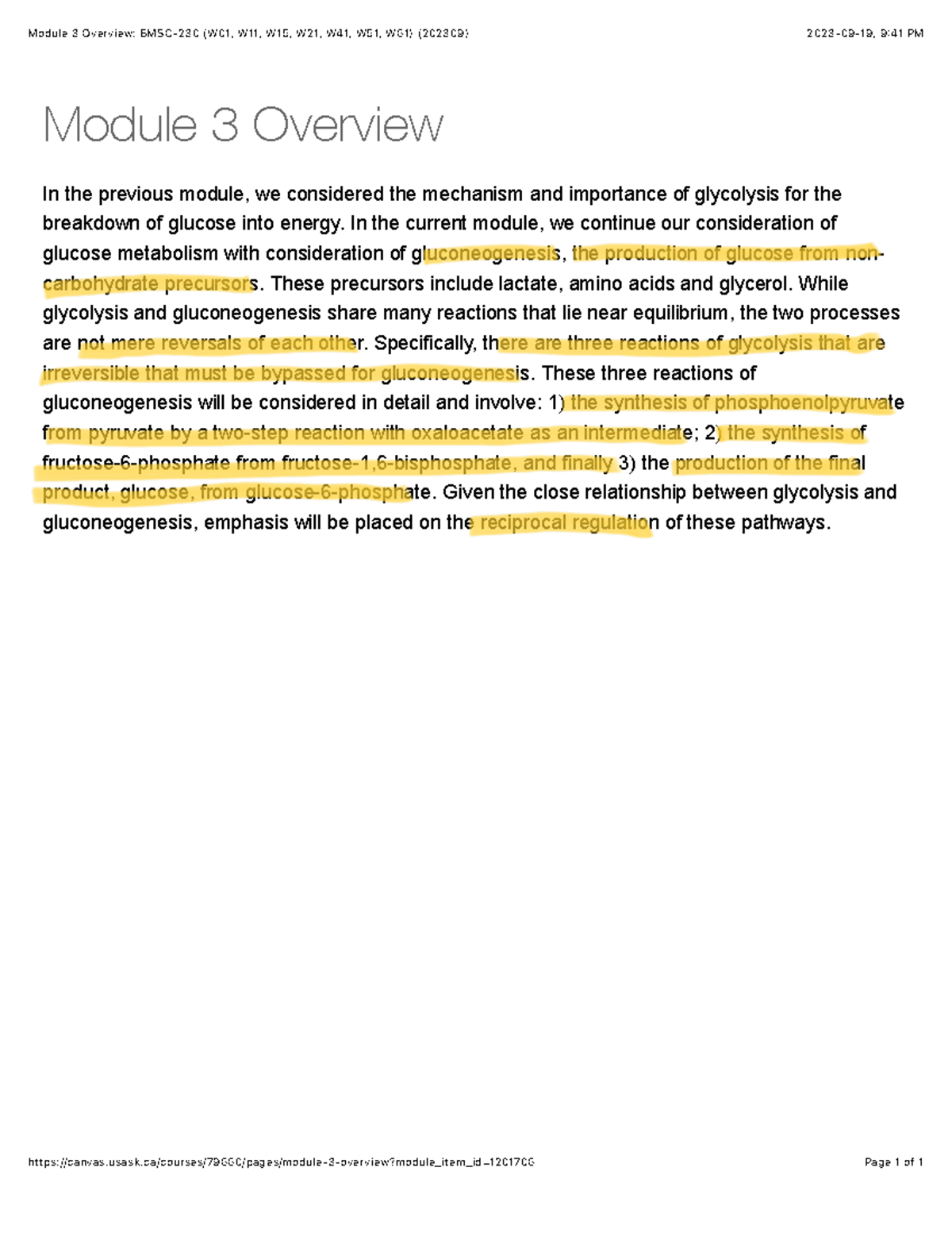 Module 3 Overview: BMSC-230 (Gluconeogenesis & Glycolysis Insights) - Studocu