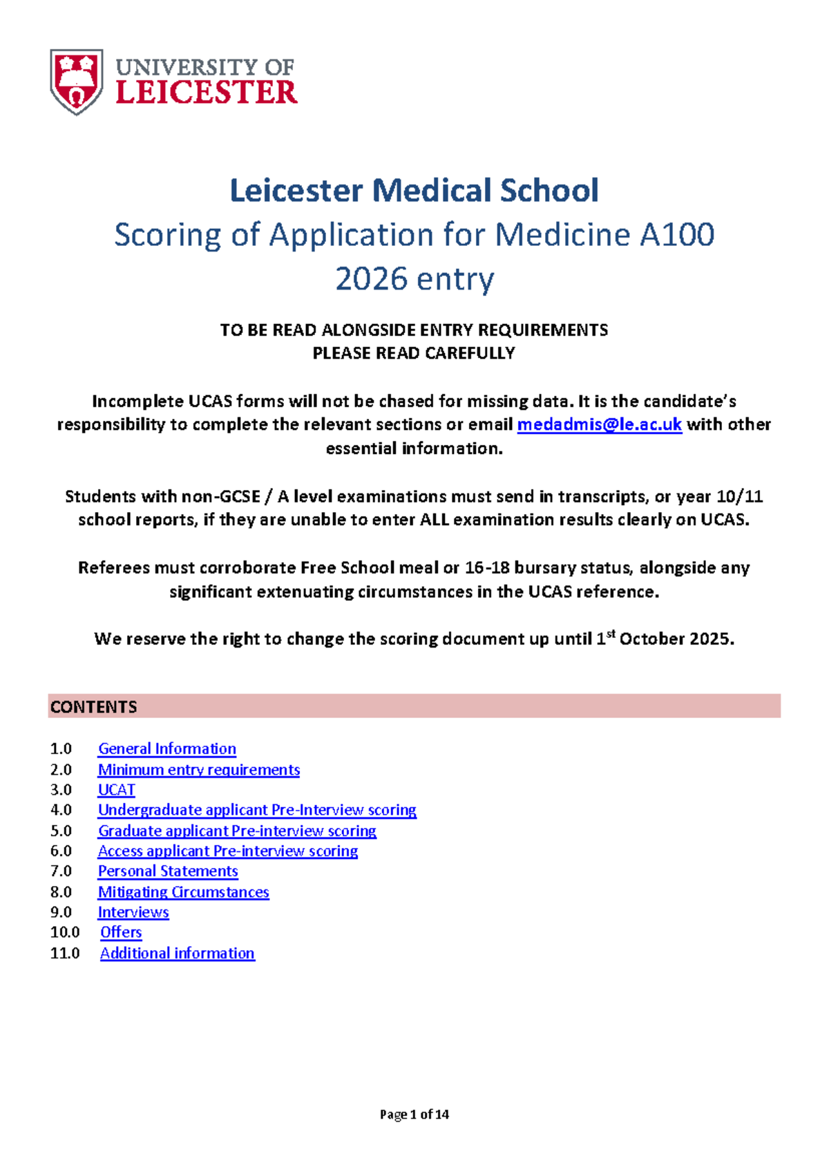 A100 2026 Leicester Medical School Application Scoring Guide - Studocu