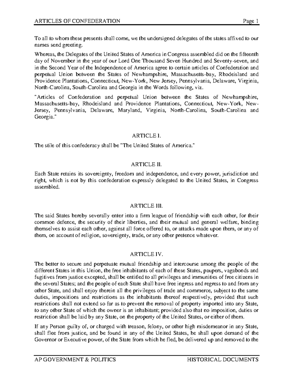 APG Articles of Confederation: Historical Insights and Analysis - Studocu