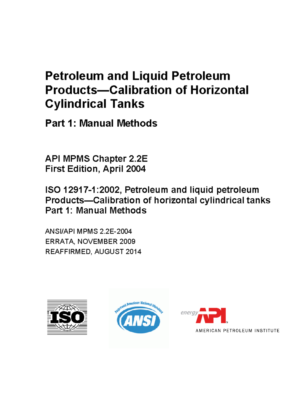 API MPMS Chapter 2: Calibration of Horizontal Cylindrical Tanks - Studocu