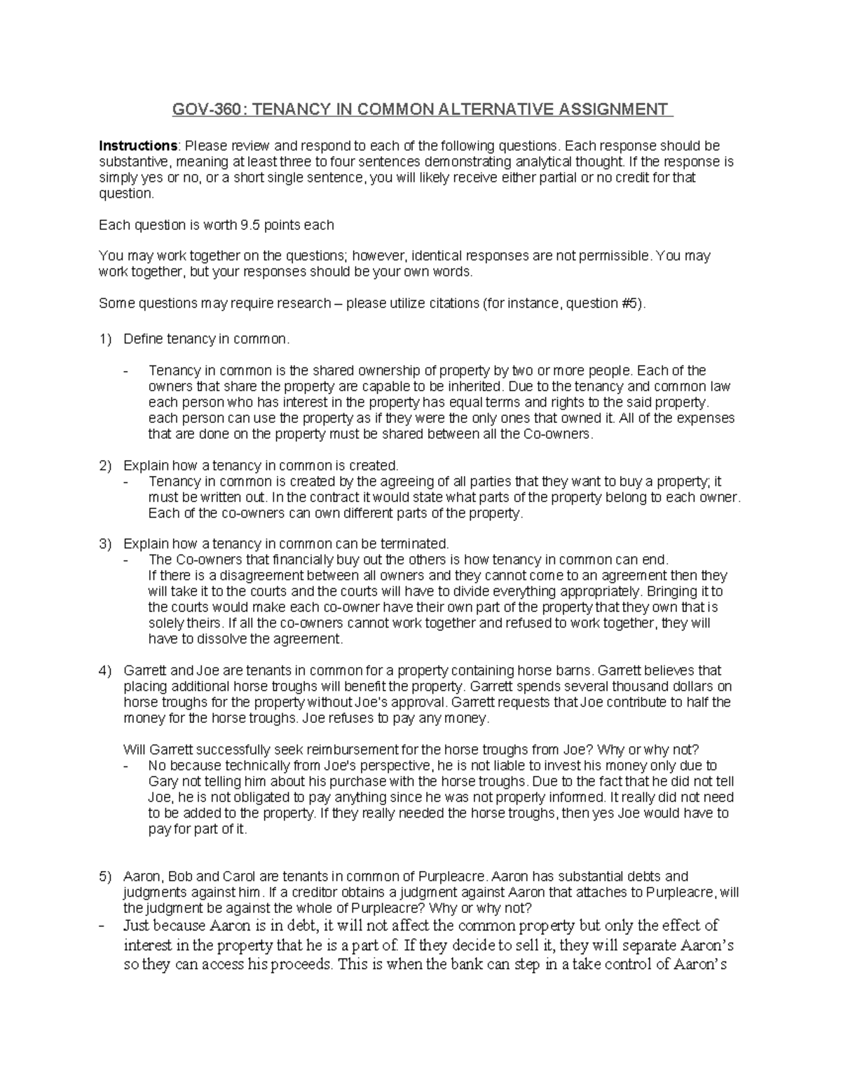 GOV-360: Tenancy in Common Alternative Assignment Overview and ...