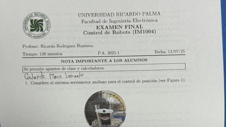 Examen Final Control de Robots (IM1004) - Universidad Ricardo Palma ...