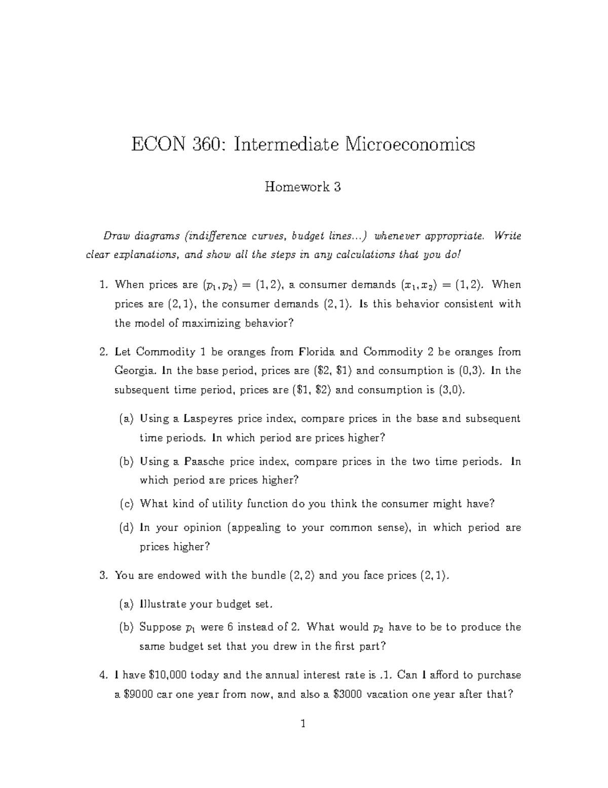 ECON 360: Intermediate microeconomics homework 3 analysis and diagrams ...