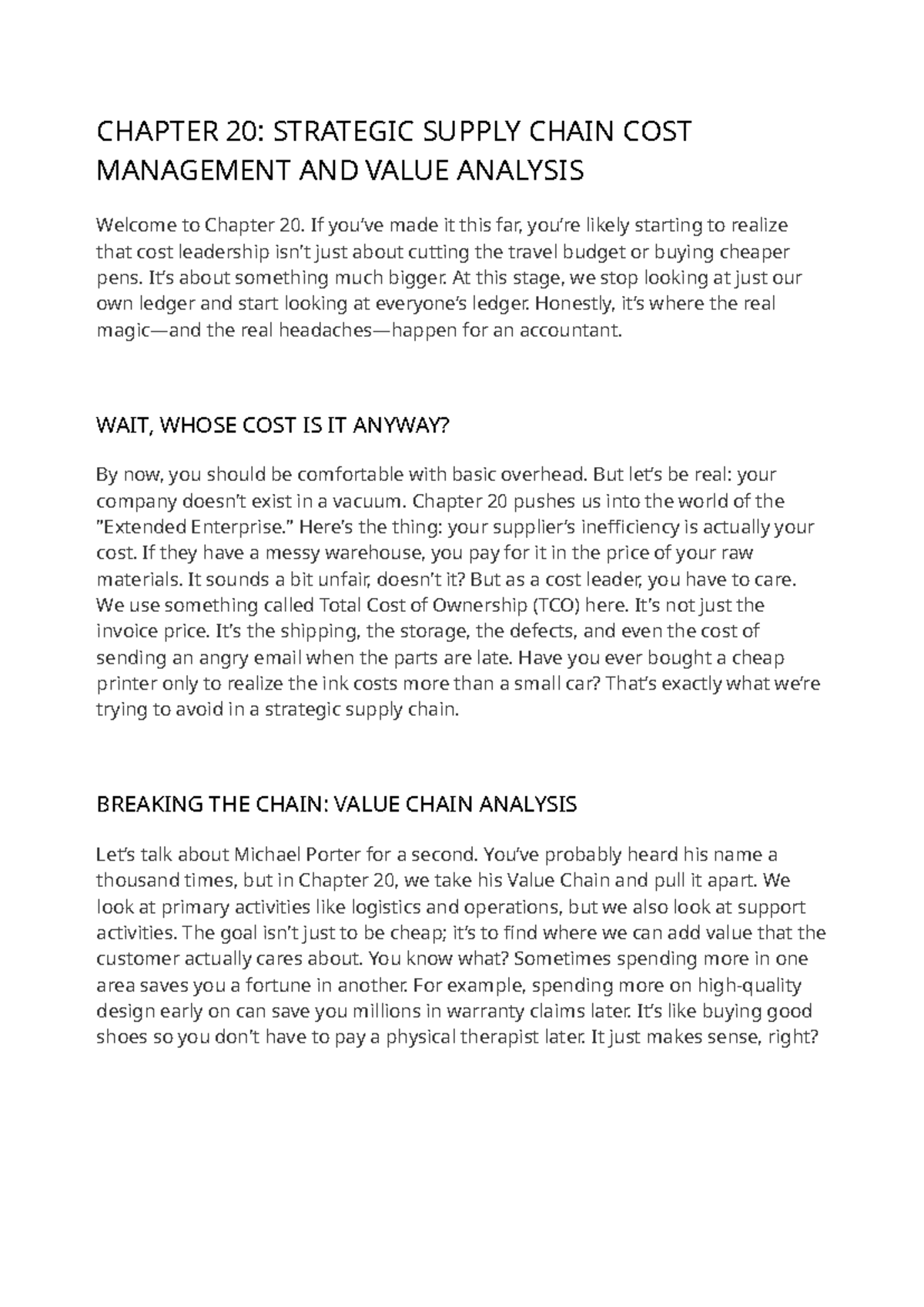 CHAPTER 20: Strategic Supply Chain Cost Management Insights - Studocu