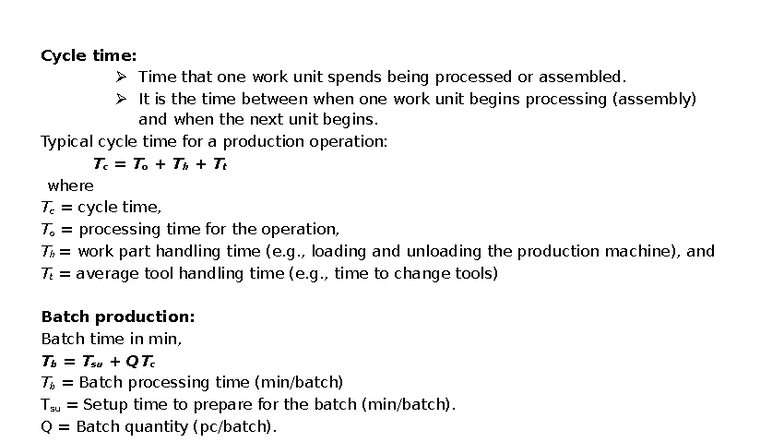 Cycle Time Analysis and Production Efficiency (MATH 101) - Studocu