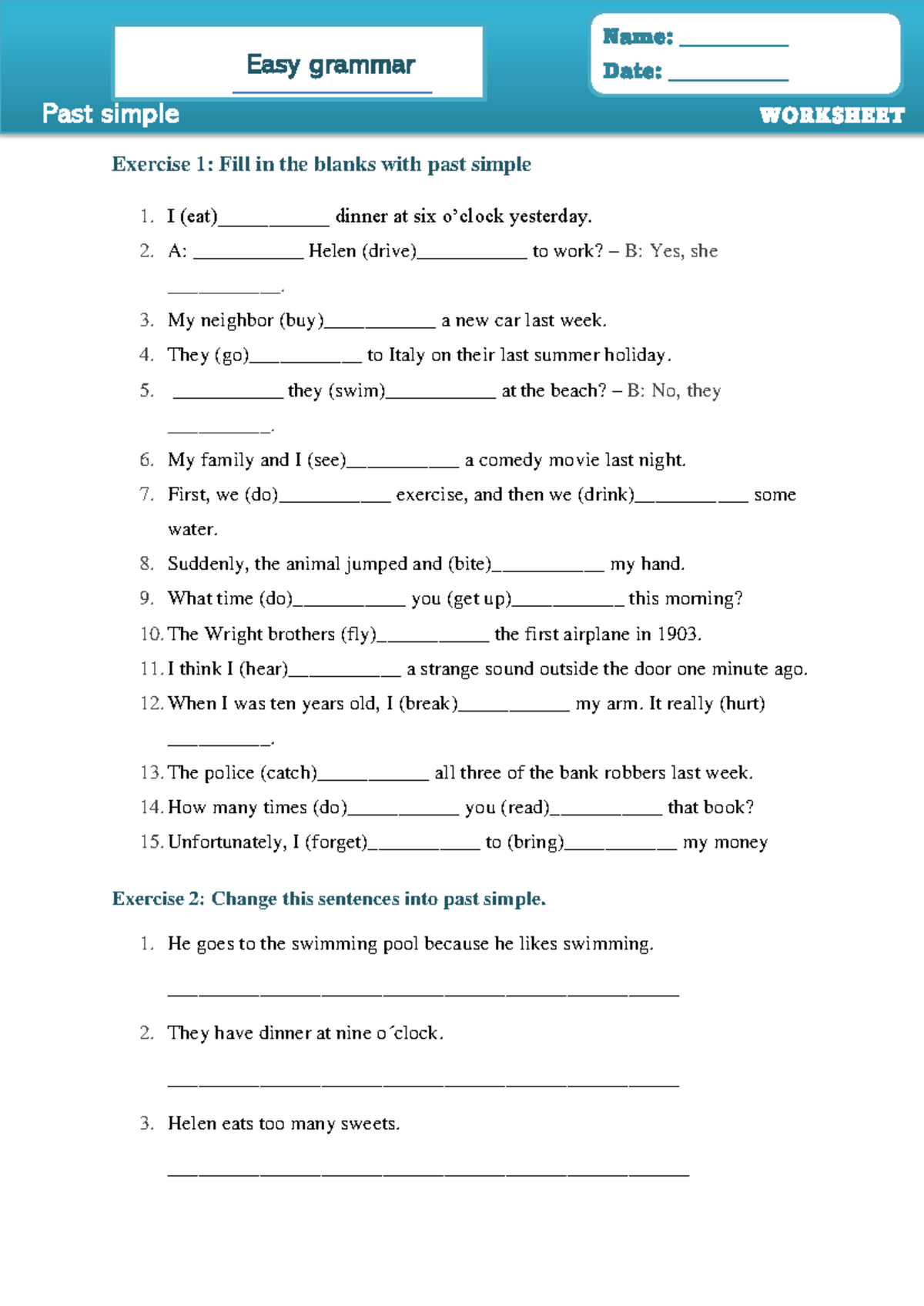 PAST 101 - Past Simple Worksheet 1 - Studocu