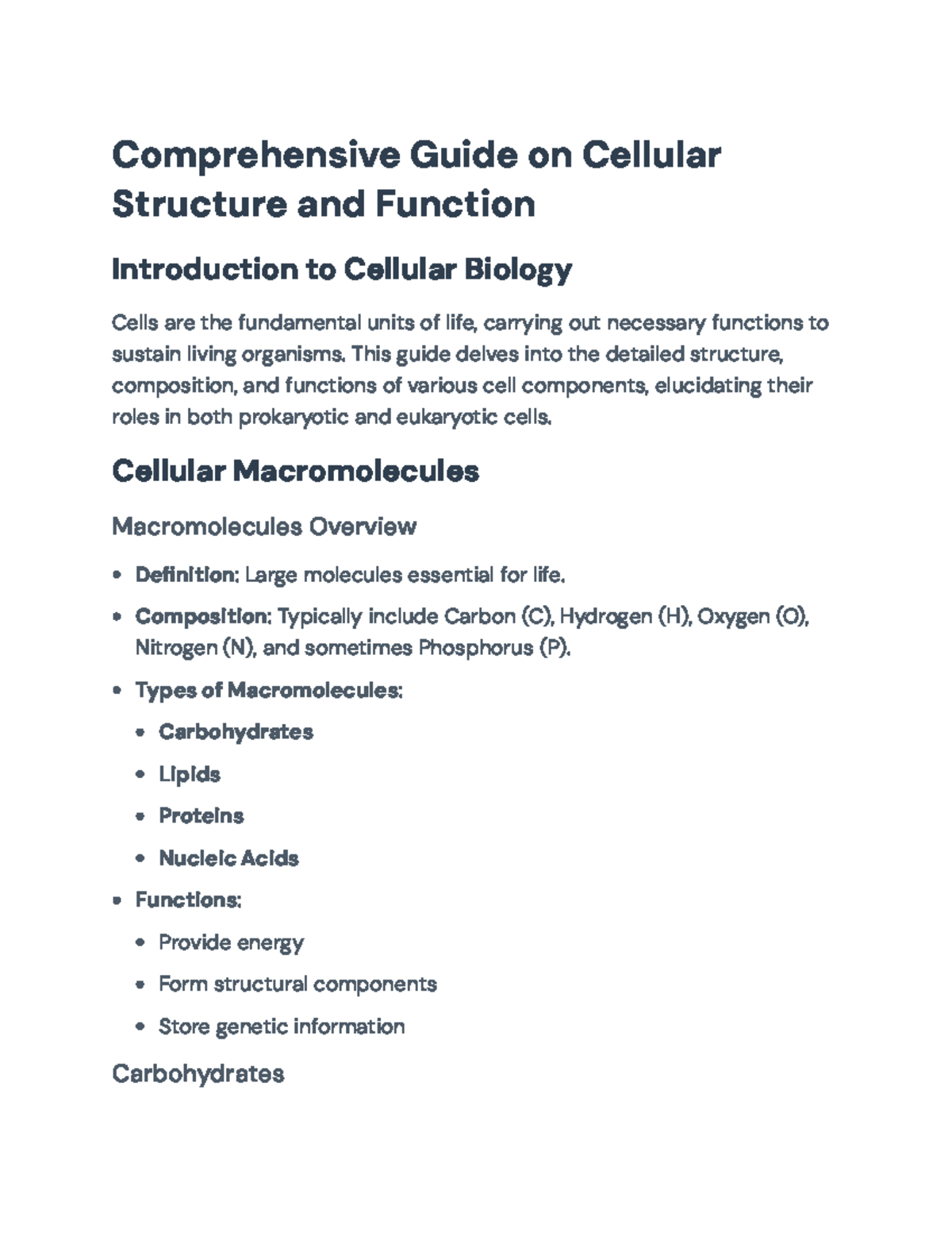 Comprehensive Study Guide on Cellular Structure and Function ...