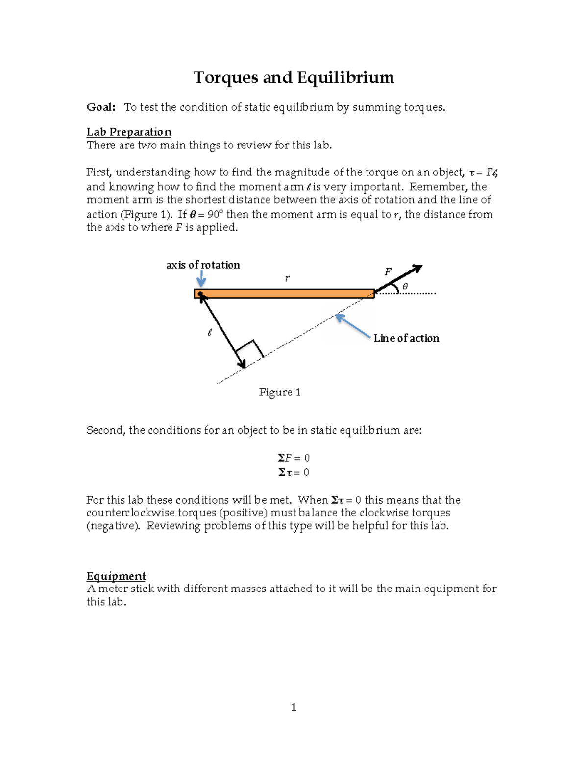 Torque and Equilibrium Lab: Testing Static Equilibrium Conditions - Studocu