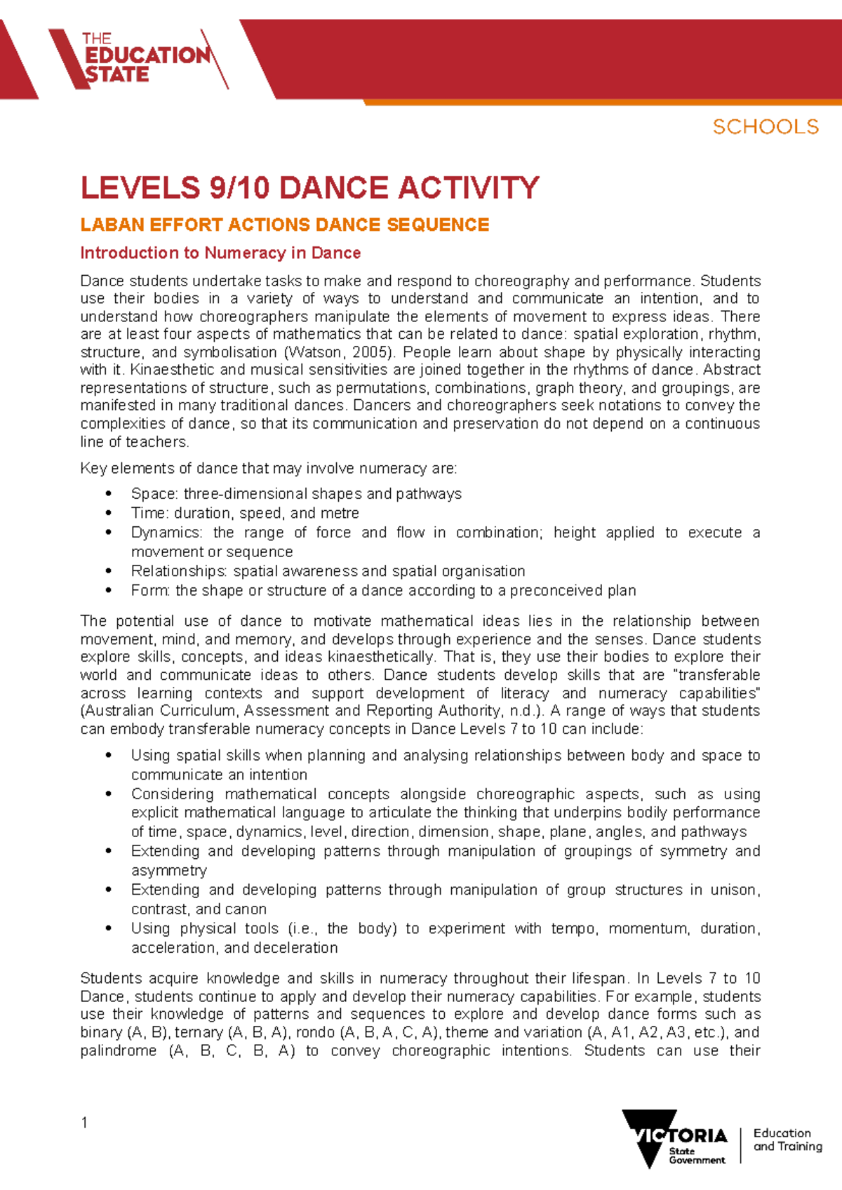 Dance Levels 9/10: Laban Effort Actions & Numeracy Integration Sequence ...