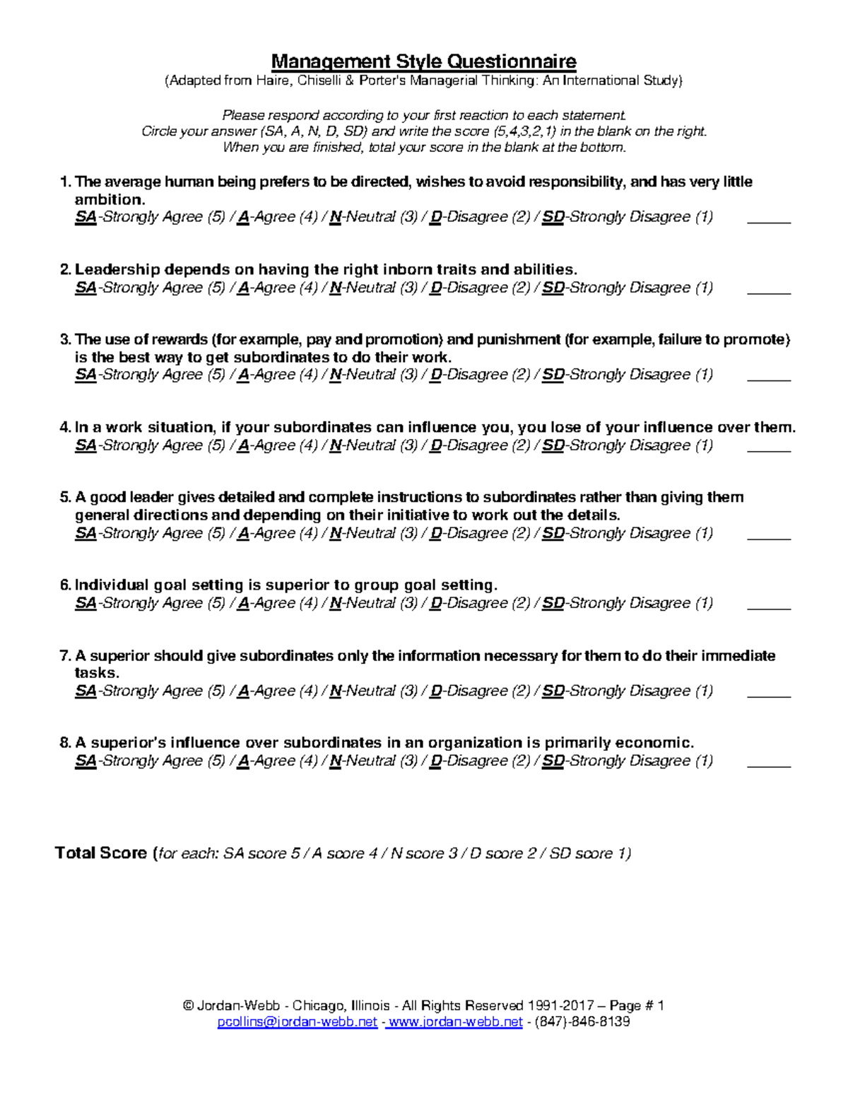 Management Style Questionnaire: Insights on Leadership Approaches - Studocu