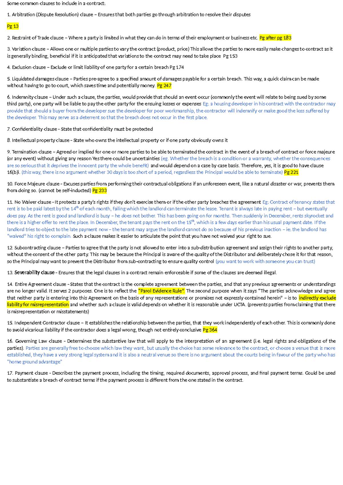 BSP1702 Key Contract Clauses Explained: Essential Elements for Agreements - Studocu