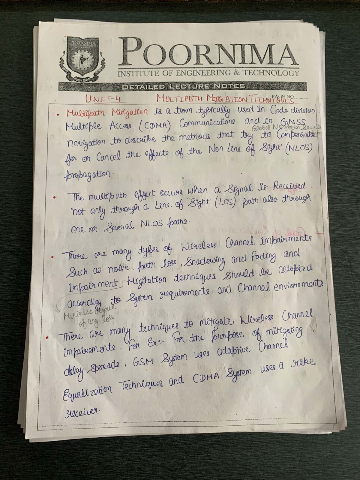 POORNIMA EET UNIT-4 DETAILED LECTURE NOTES ON MULTIPATH MITIGATION ...