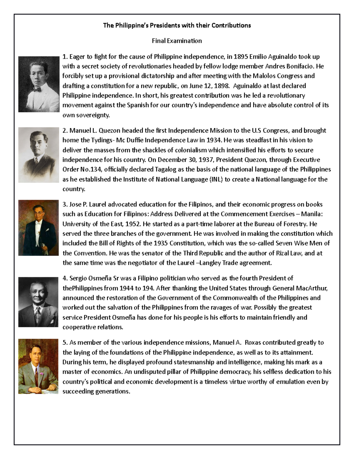 List Of All Presidents In Philippines