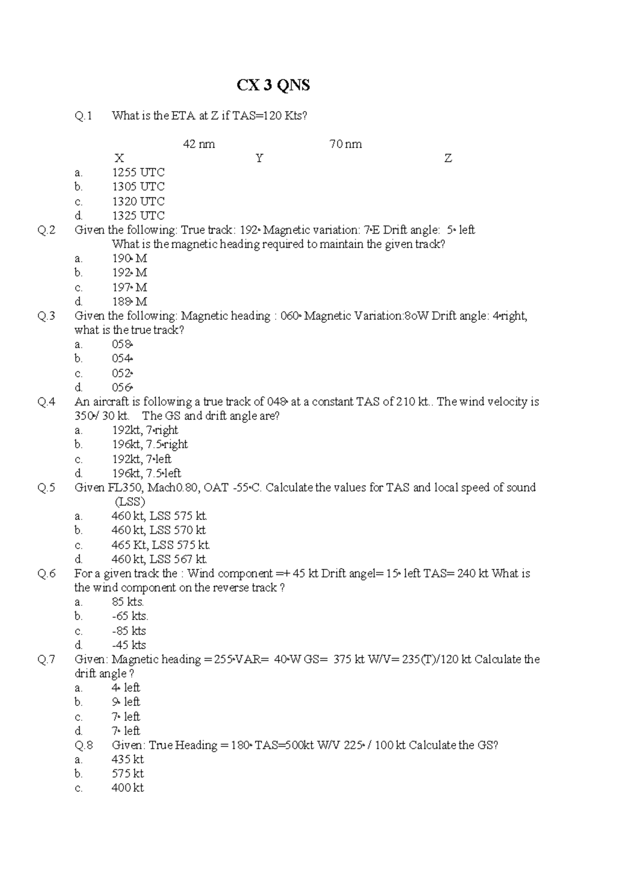 CX 3 QNS - Important Navigation Questions and Calculations - Studocu