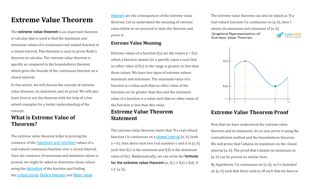 CALC - Extreme Value Theorem: Concepts and Applications - Studocu
