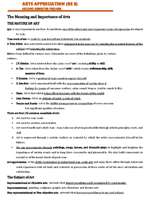 Art appreciation final pdf - Social Function of Arts One cannot conceive of a society without ...