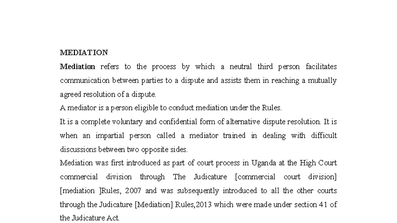 Mediation: Comprehensive Overview and Key Principles - Studocu