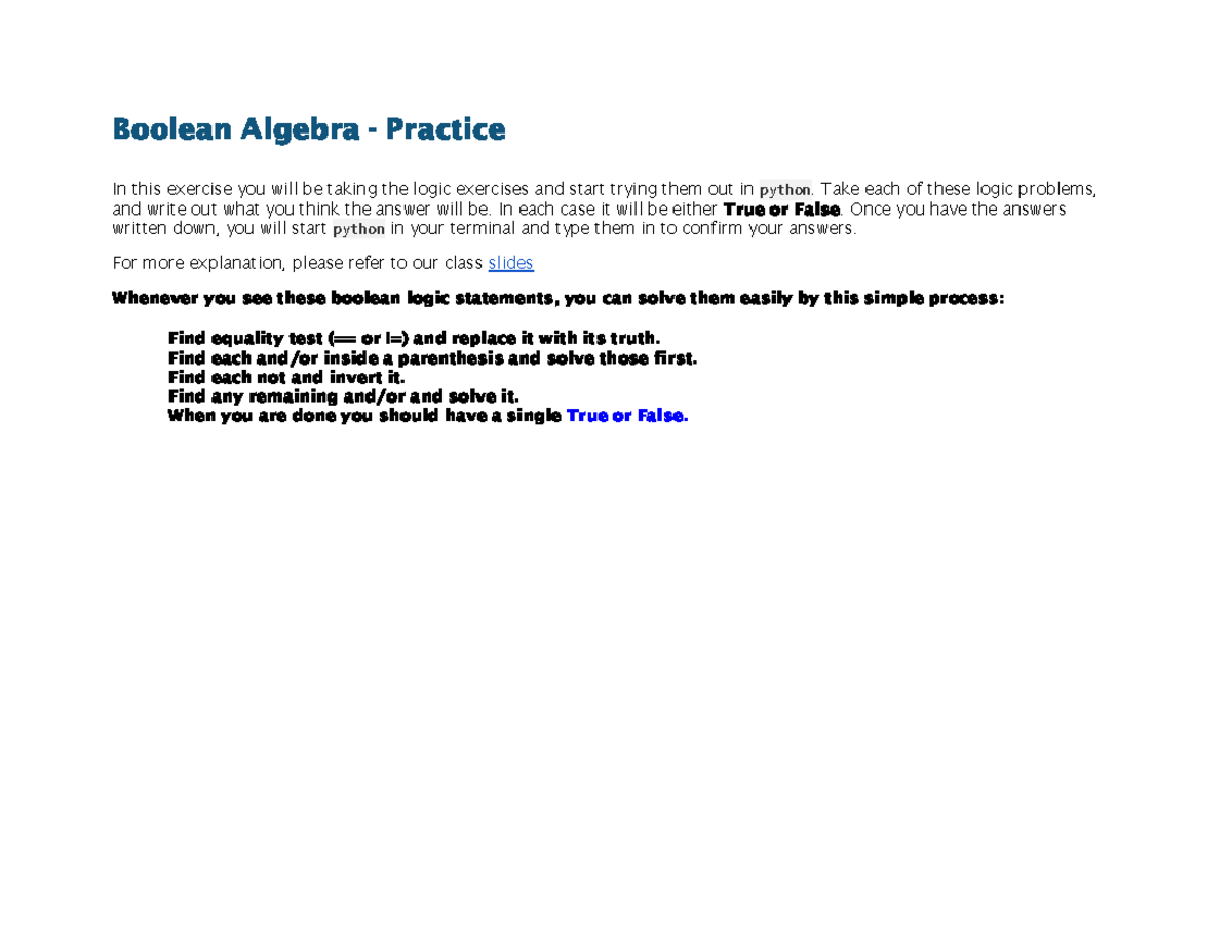 Boolean Algebra Practice - Worksheet - Studocu