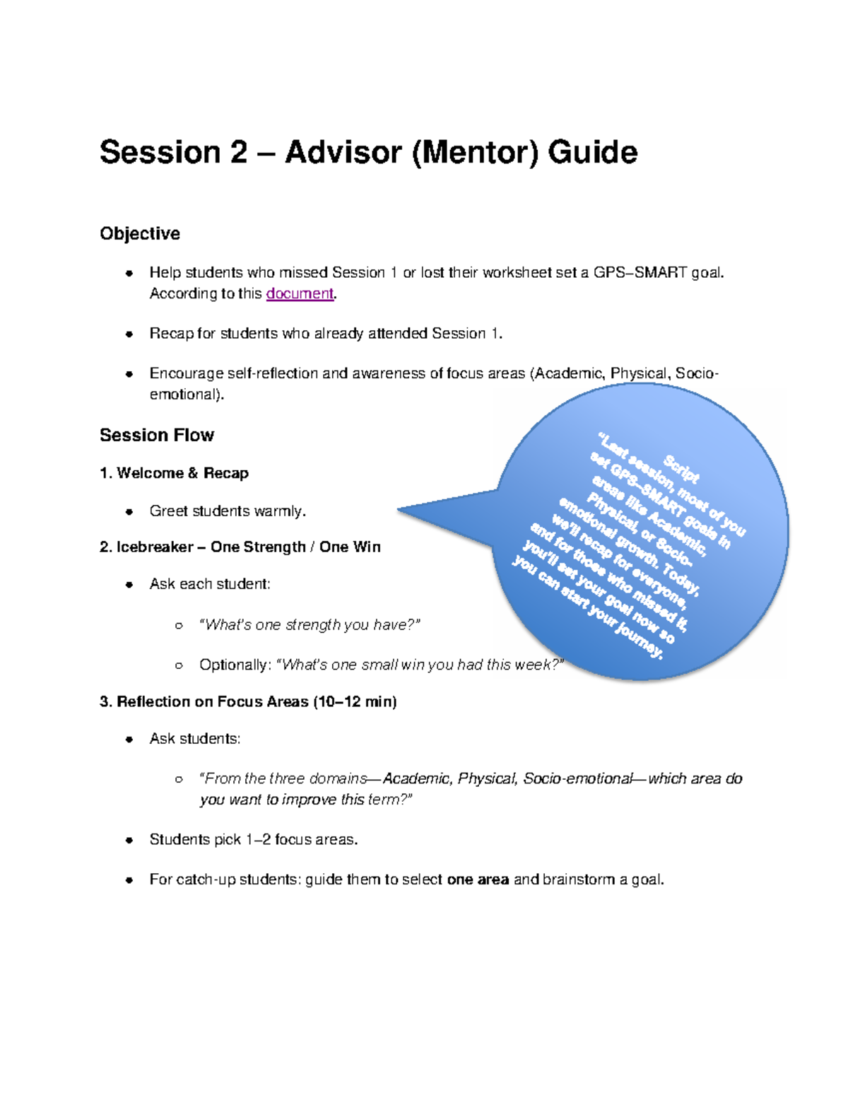 Advisory Program – Session 2 Advisor Guide for Goal Setting - Studocu
