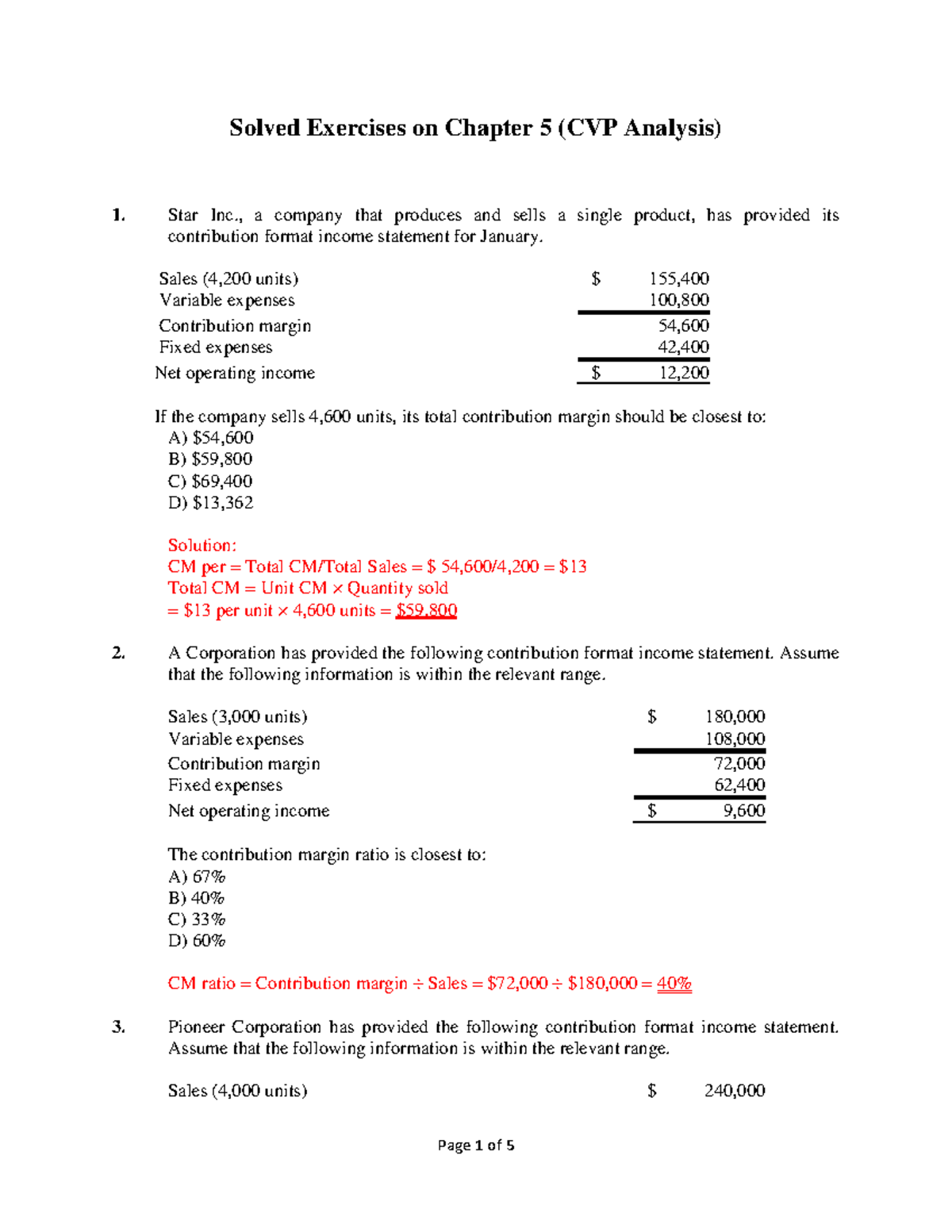 Solved Exercises for Chapter 5: CVP Analysis Practice (210) - Studocu