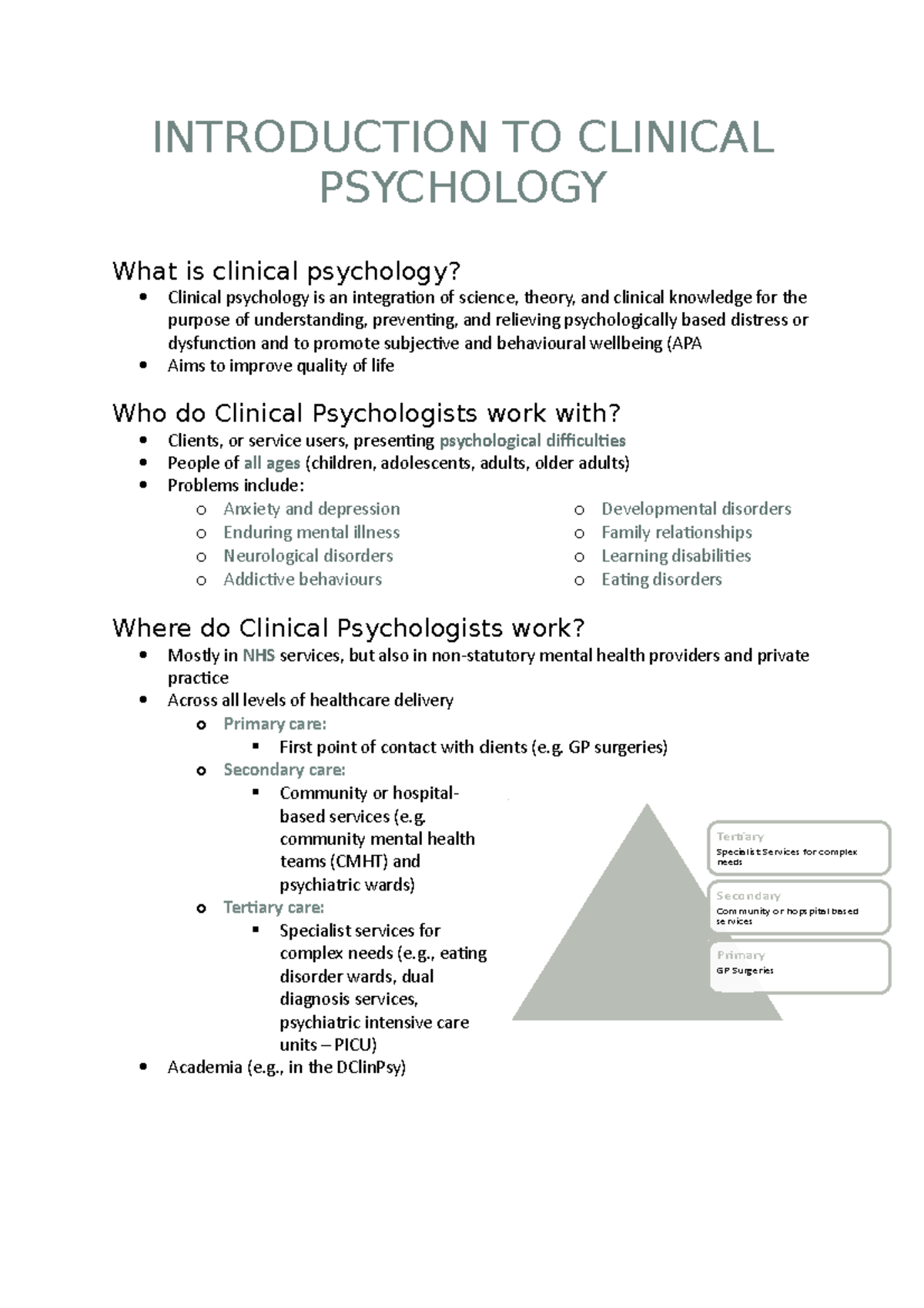 Introduction to Clinical Psychology - INTRODUCTION TO CLINICAL ...