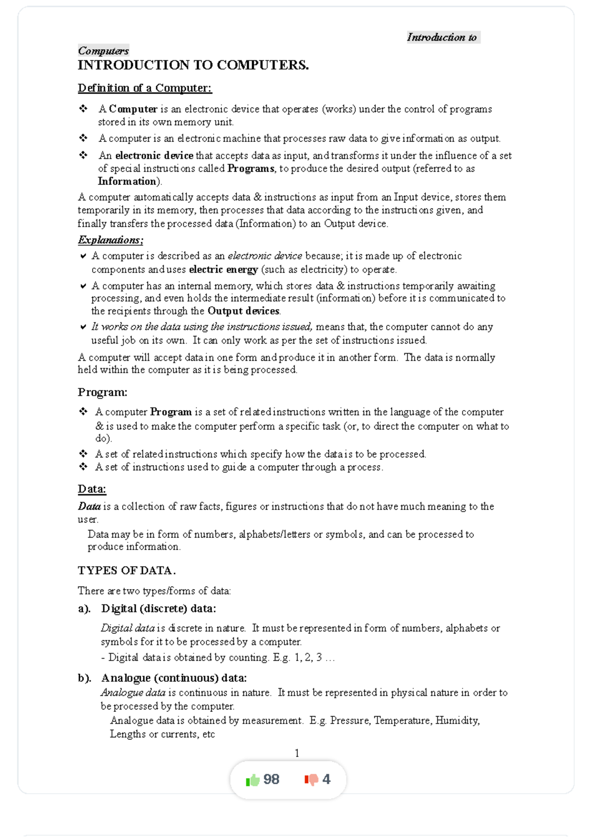 Introduction-to-computers compress - Computers INTRODUCTION TO COMPUTERS. Definition of a ...