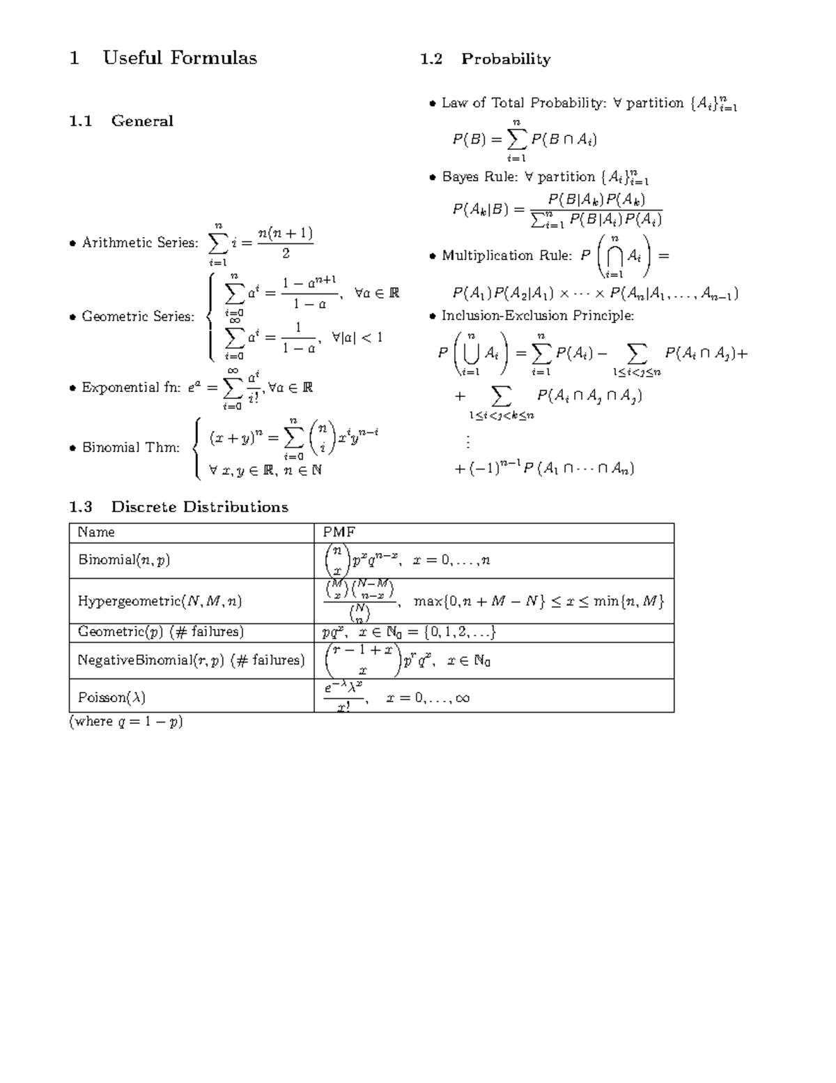 TT1 Probability & Distributions Formula Sheet - Study Notes - Studocu