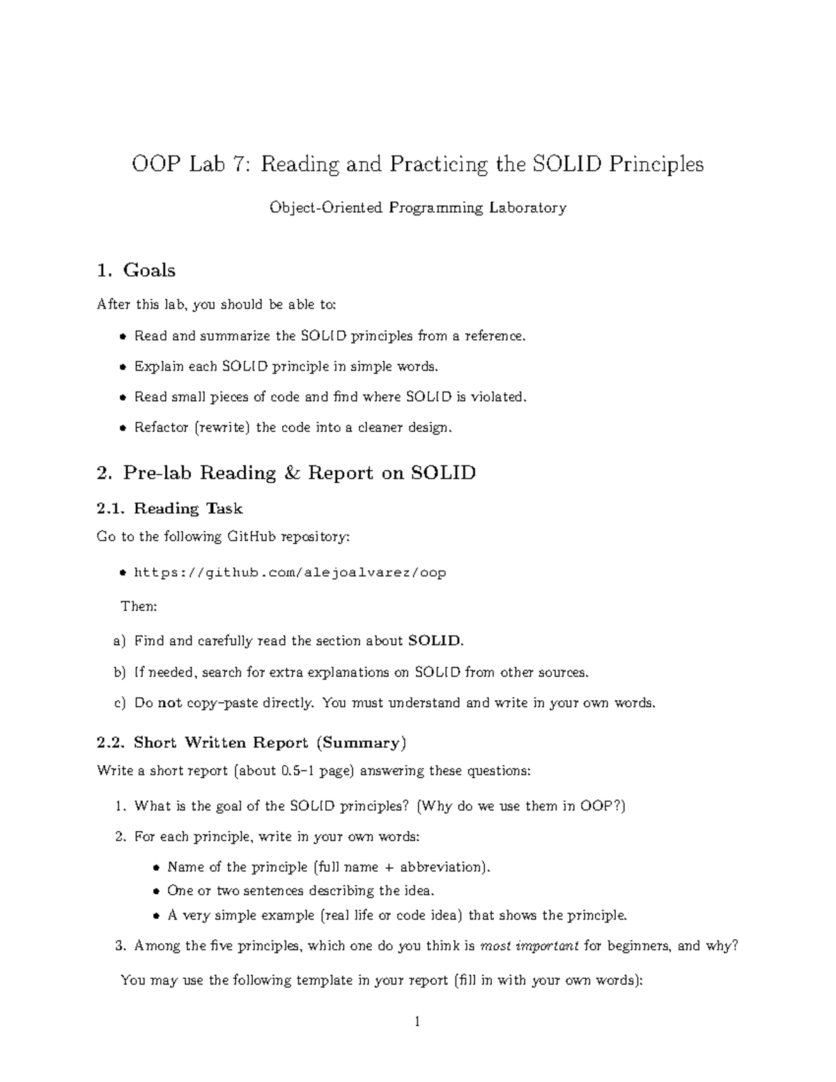 OOP Lab 7: Understanding and Applying SOLID Principles (Programming Lab ...