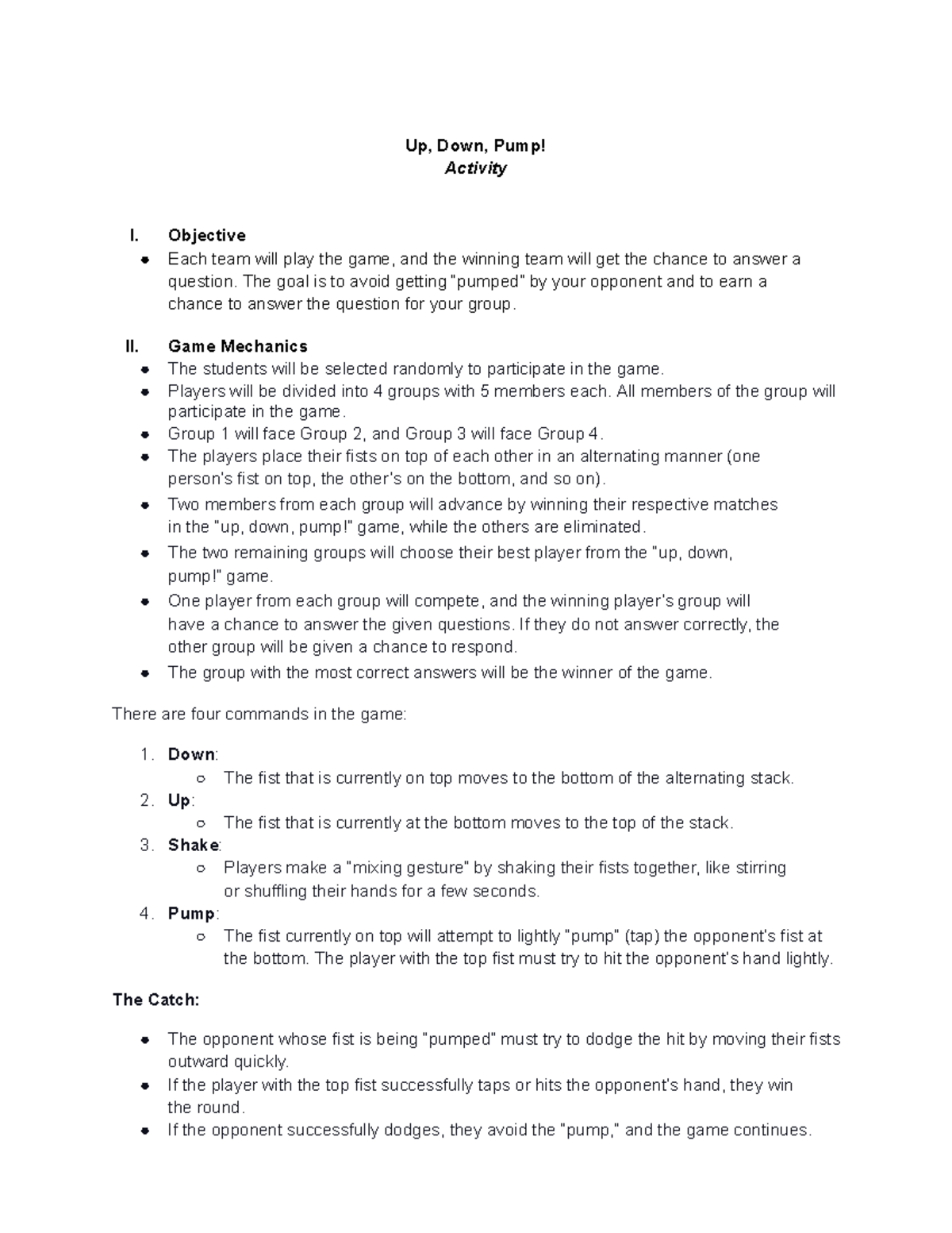 Icebreaker Activity: Up, Down, Pump! Game Instructions - Studocu