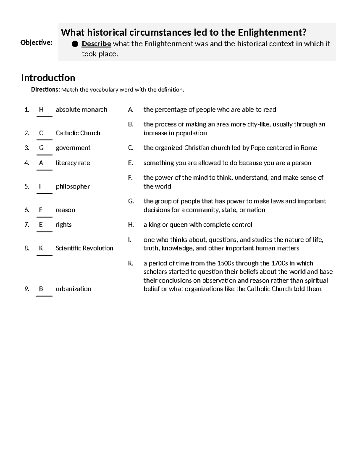 What historical circumstances led to the Enlightenment - Objective ...
