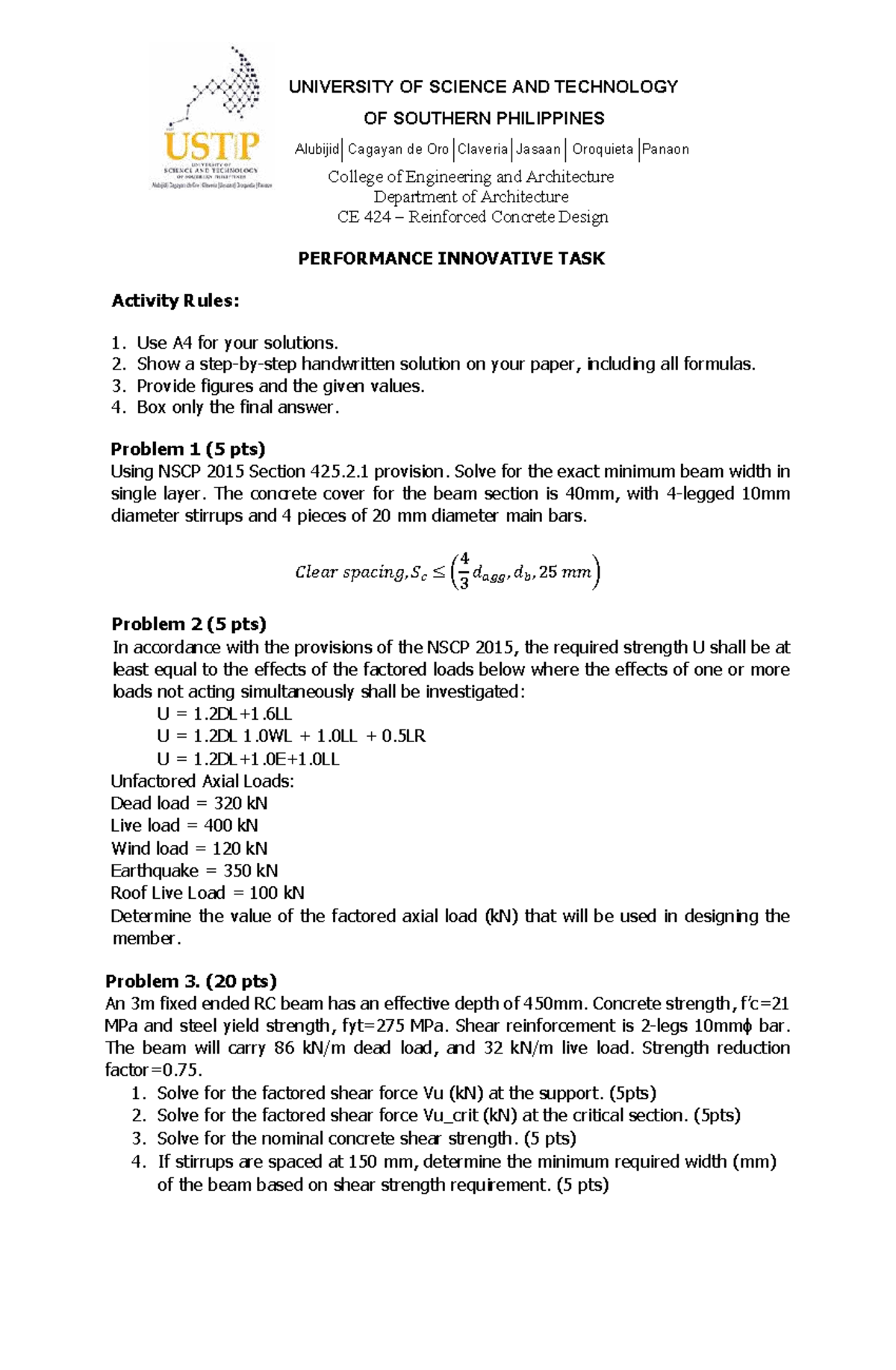 CE424 PIT - reinforced concrete design - College of Engineering and ...