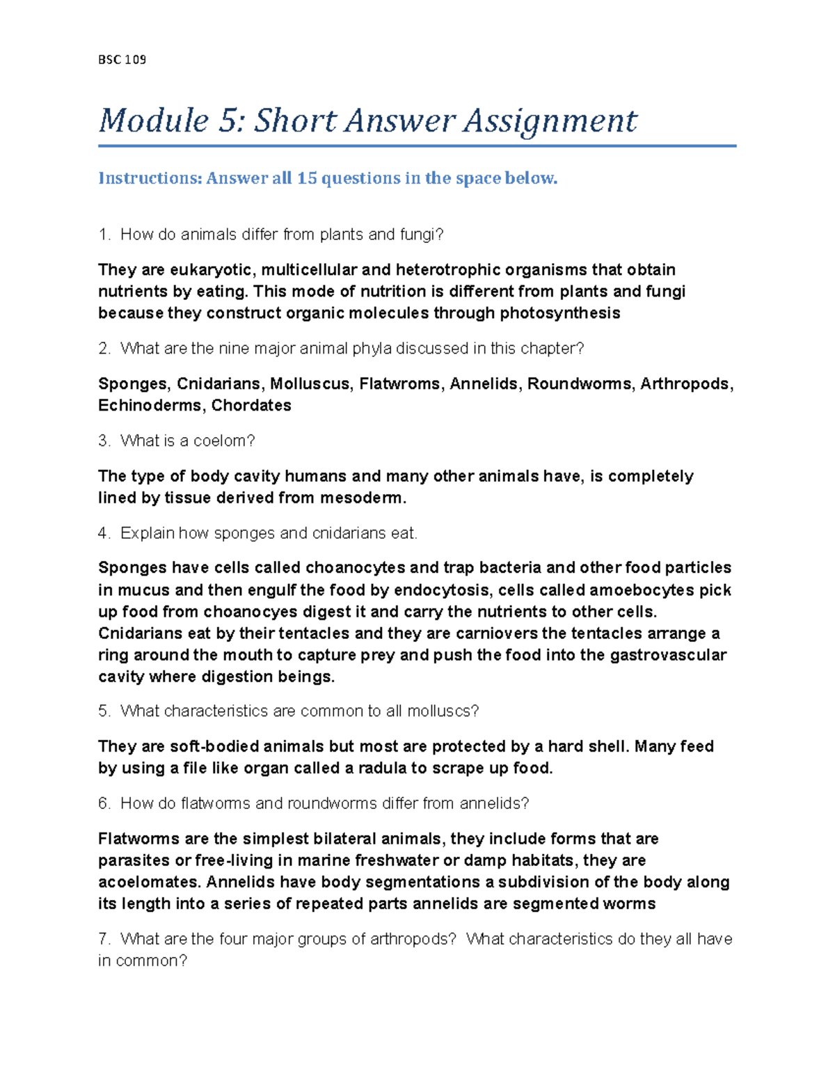 BSC 109 Module 5 Short Answer Assignment Responses - Studocu