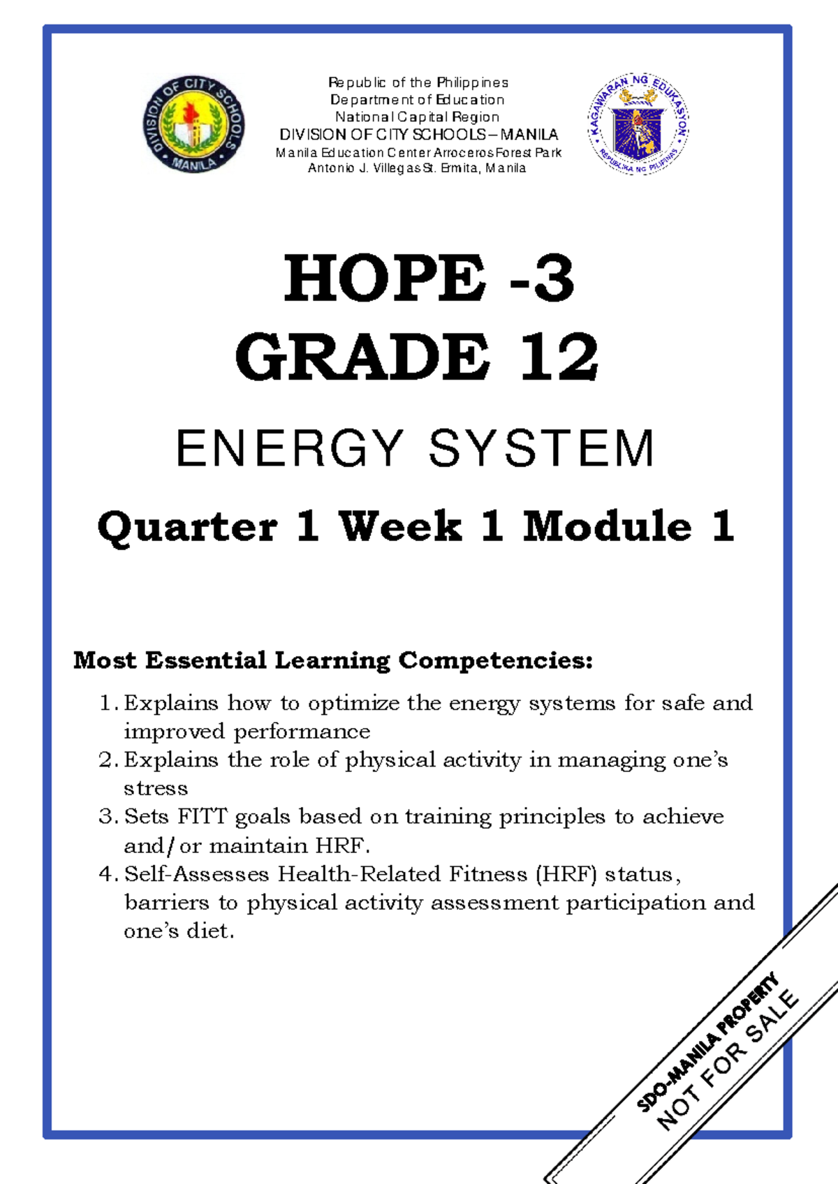 Health Optimizing Physical Education 3: Energy Systems Module 1 - Studocu