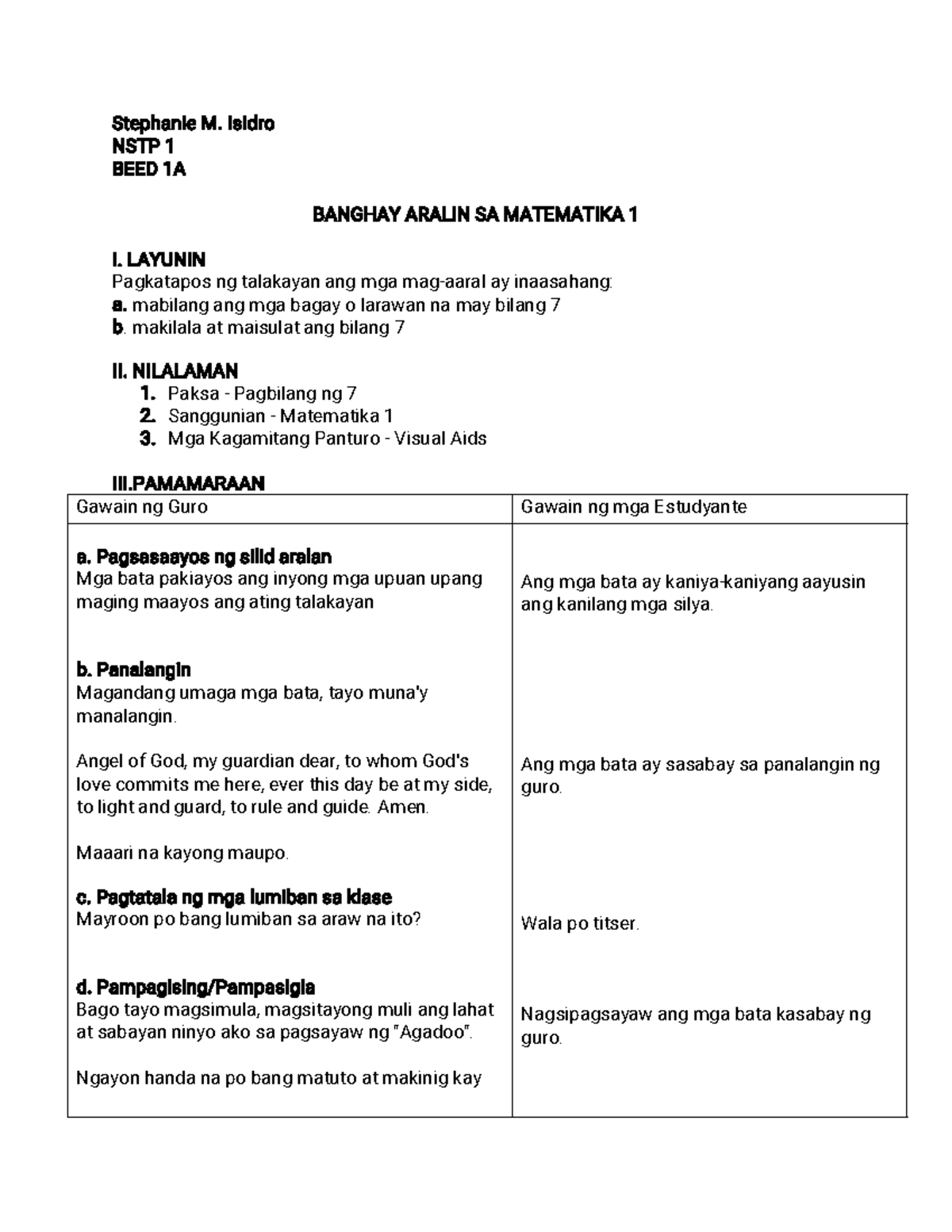 Stephanie Isidro Lesson PLAN - Stephanie M. Isidro NSTP 1 BEED 1A ...