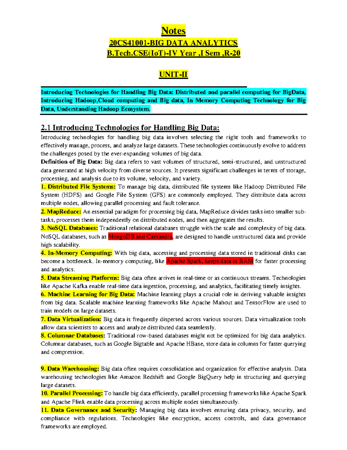 Big data analytics notes Unit 2 - Notes 20CS41001-BIG DATA ANALYTICS B ...