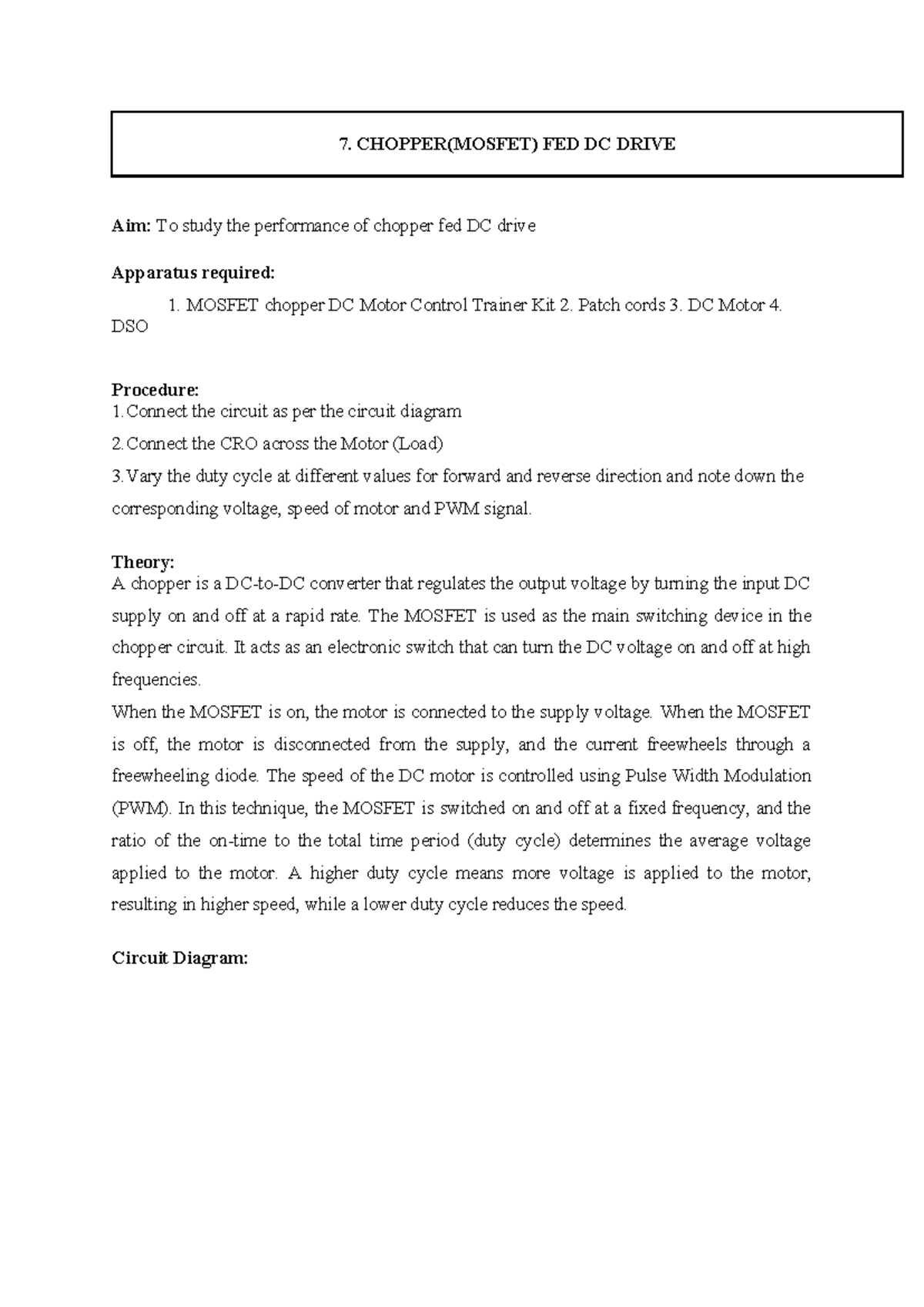7. CHOPPER FED DC DRIVE & BLDC MOTOR PERFORMANCE STUDY - Studocu