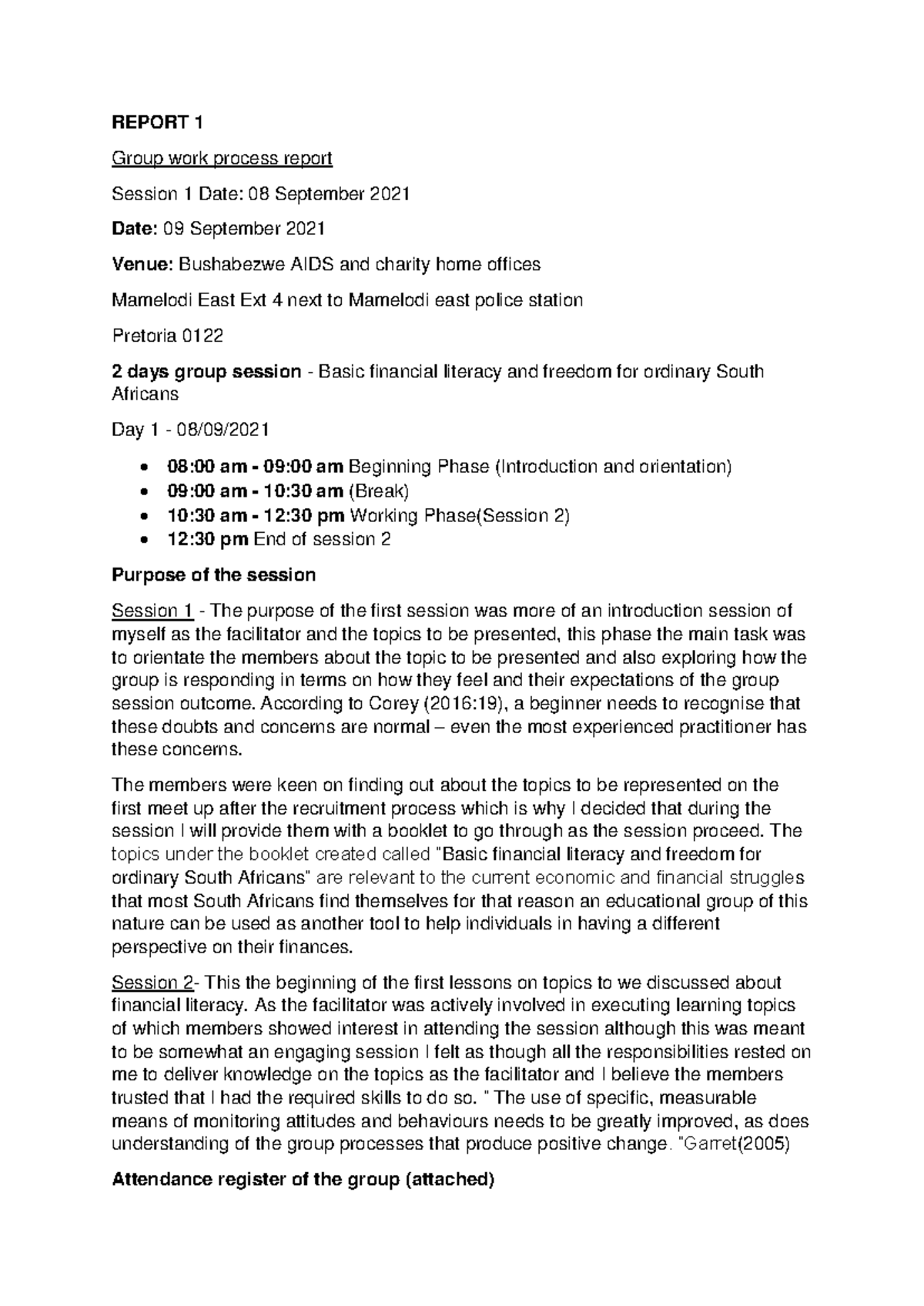 Report 1: Group Work Process on Financial Literacy (Sessions 1 & 2 ...