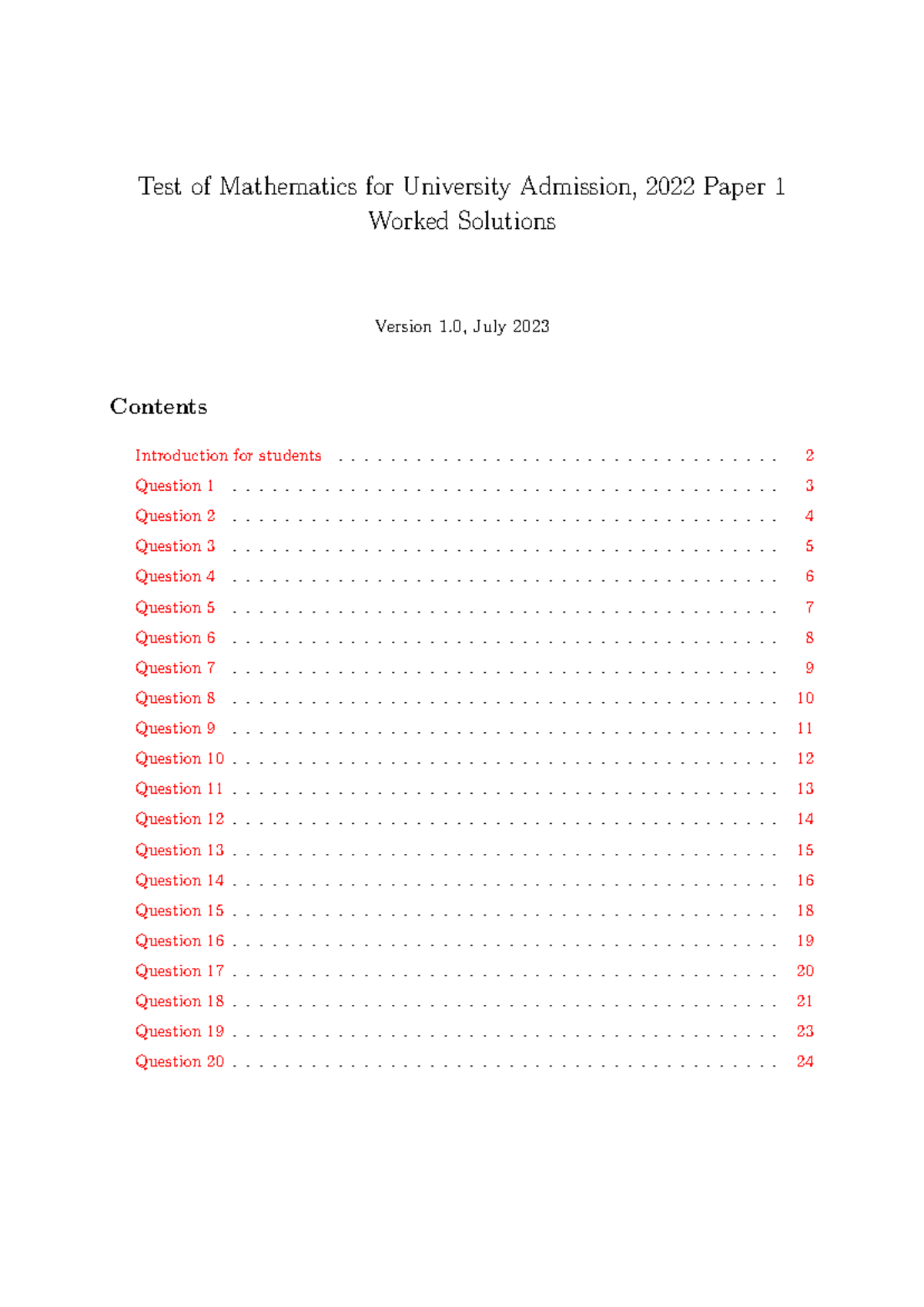 TMUA 2022 Paper 1 Worked Solutions and Explanations - Studocu