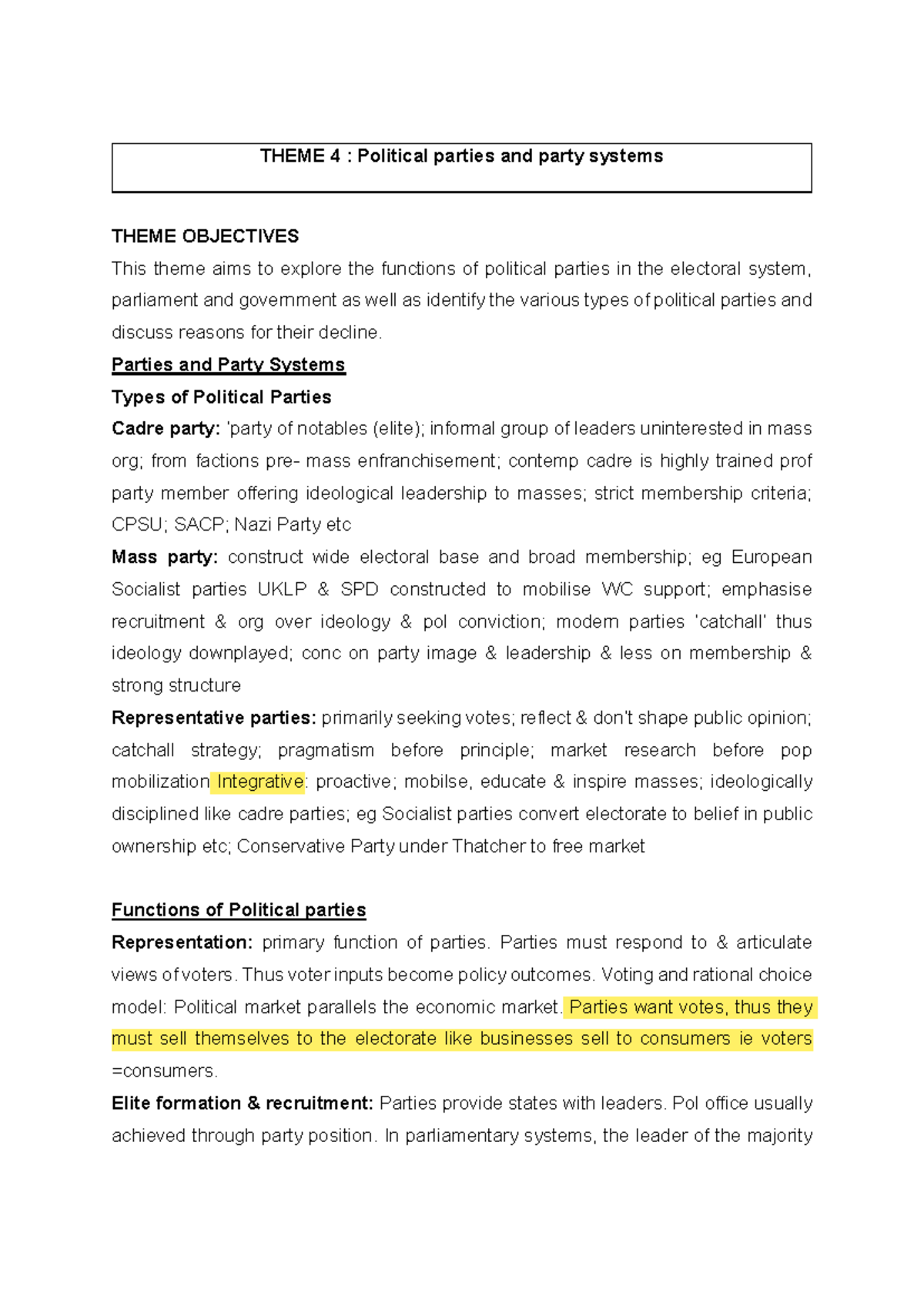 Theme 4: Political Parties and Party Systems Analysis - Studocu