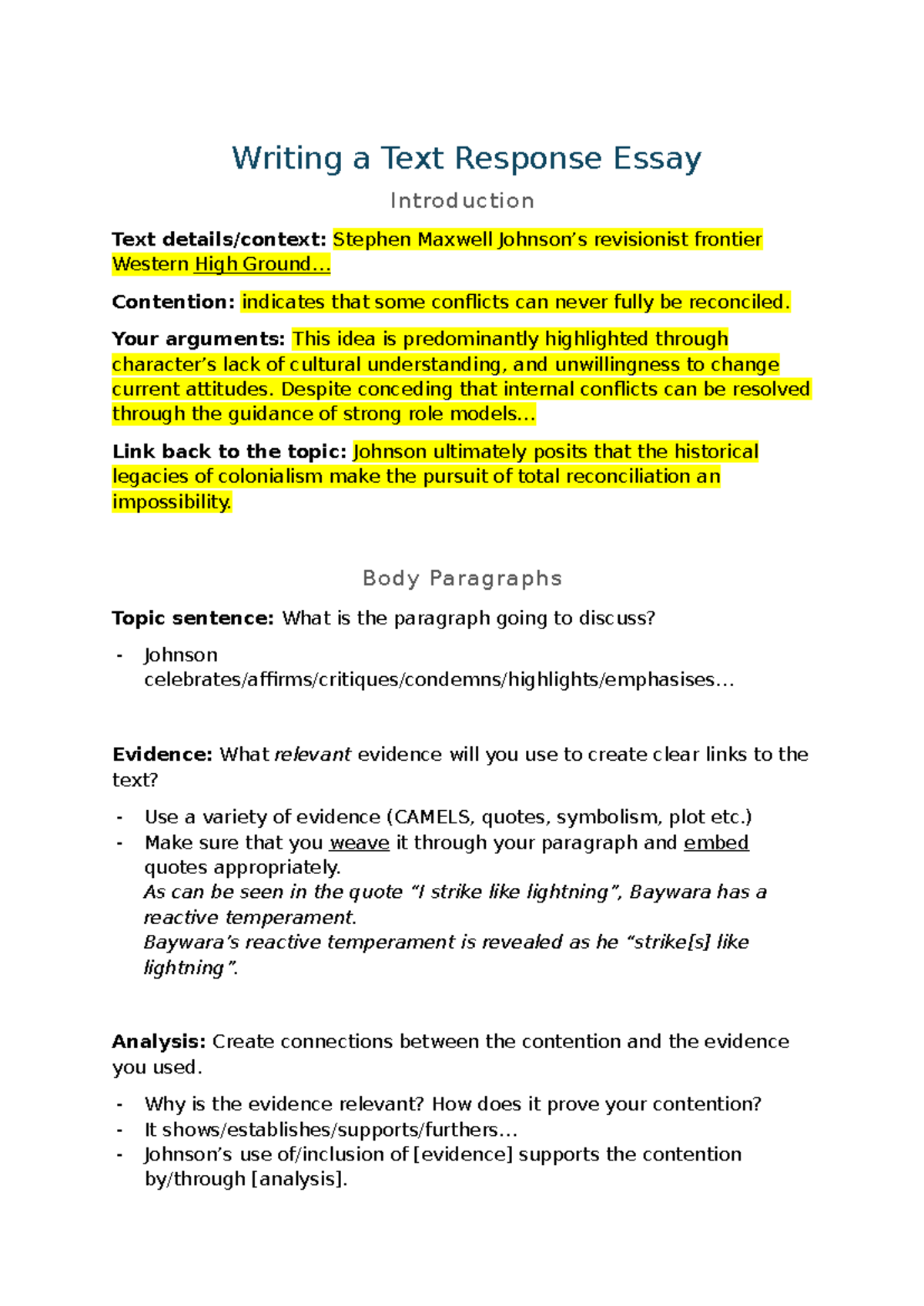 Text Response Essay Cheat Sheet: Writing on Stephen Maxwell's Frontier ...