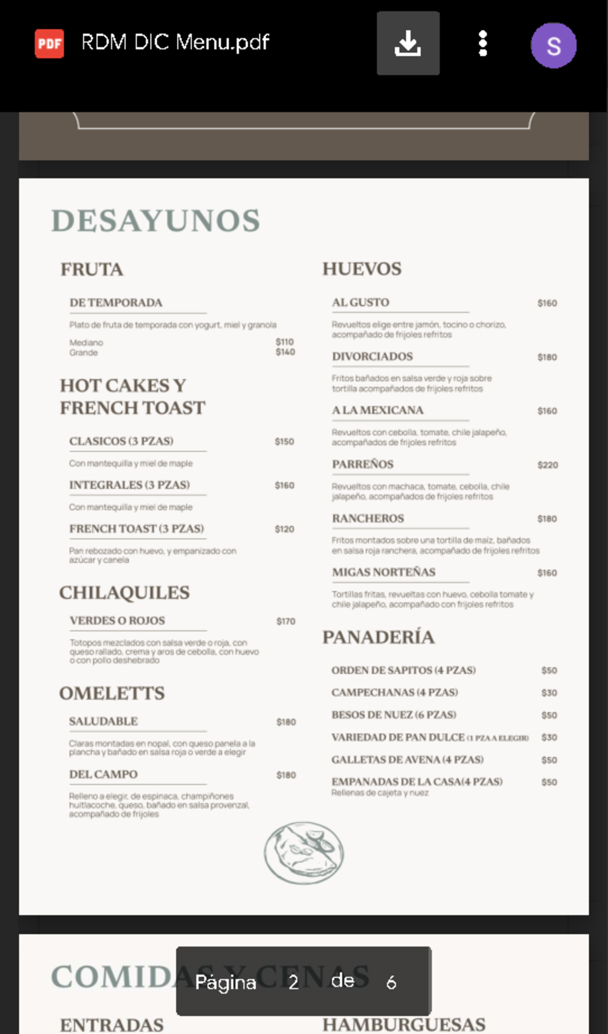 RDM DIC Menu: Desayunos y Comidas Variadas - Studocu