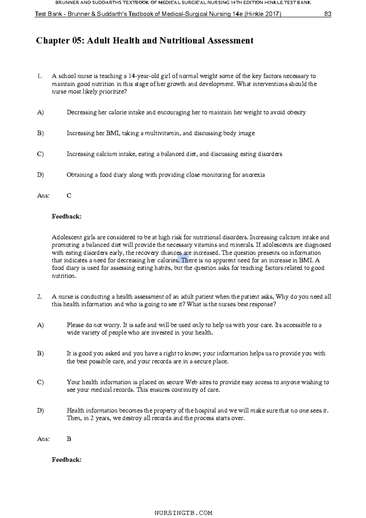 Ch 05 - Great study material. - Chapter 05: Adult Health and Nutritional Assessment A school ...